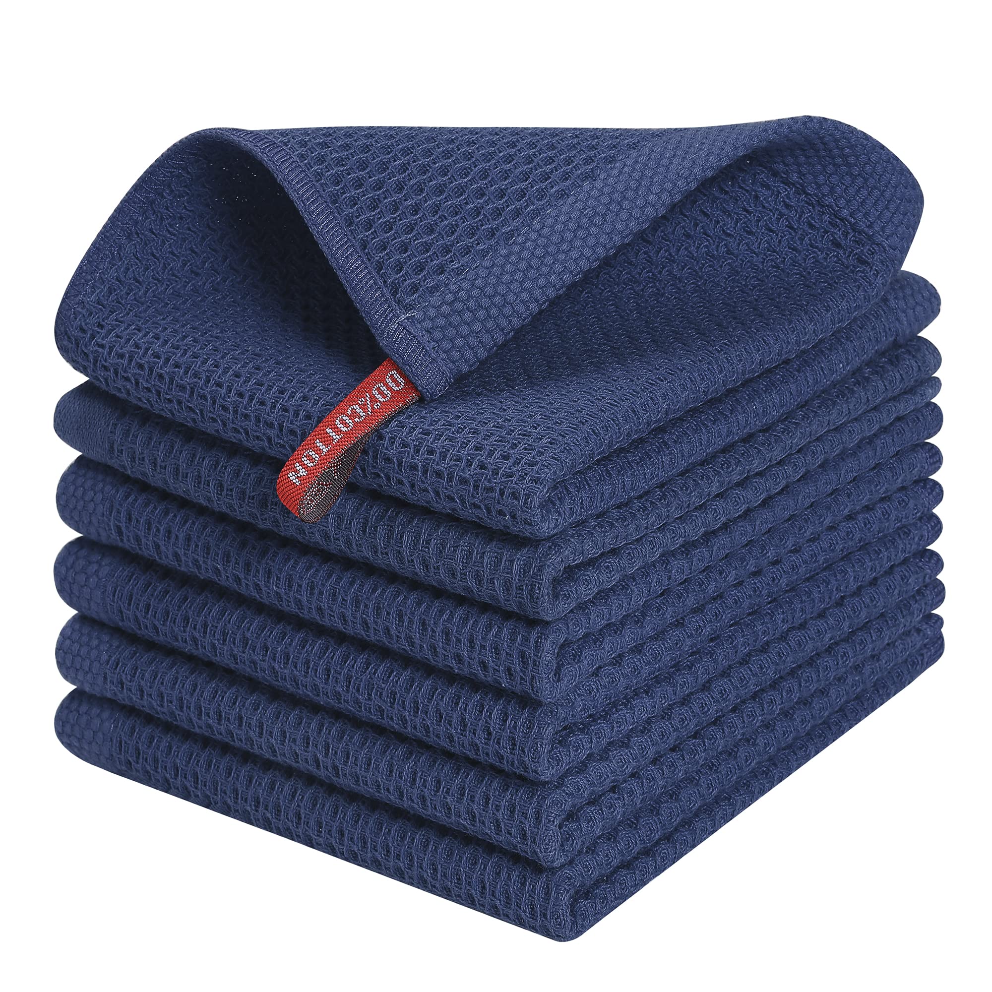 Kitinjoy 100% Cotton Kitchen Dish Cloths, 6 Pack Waffle Weave Ultra ...