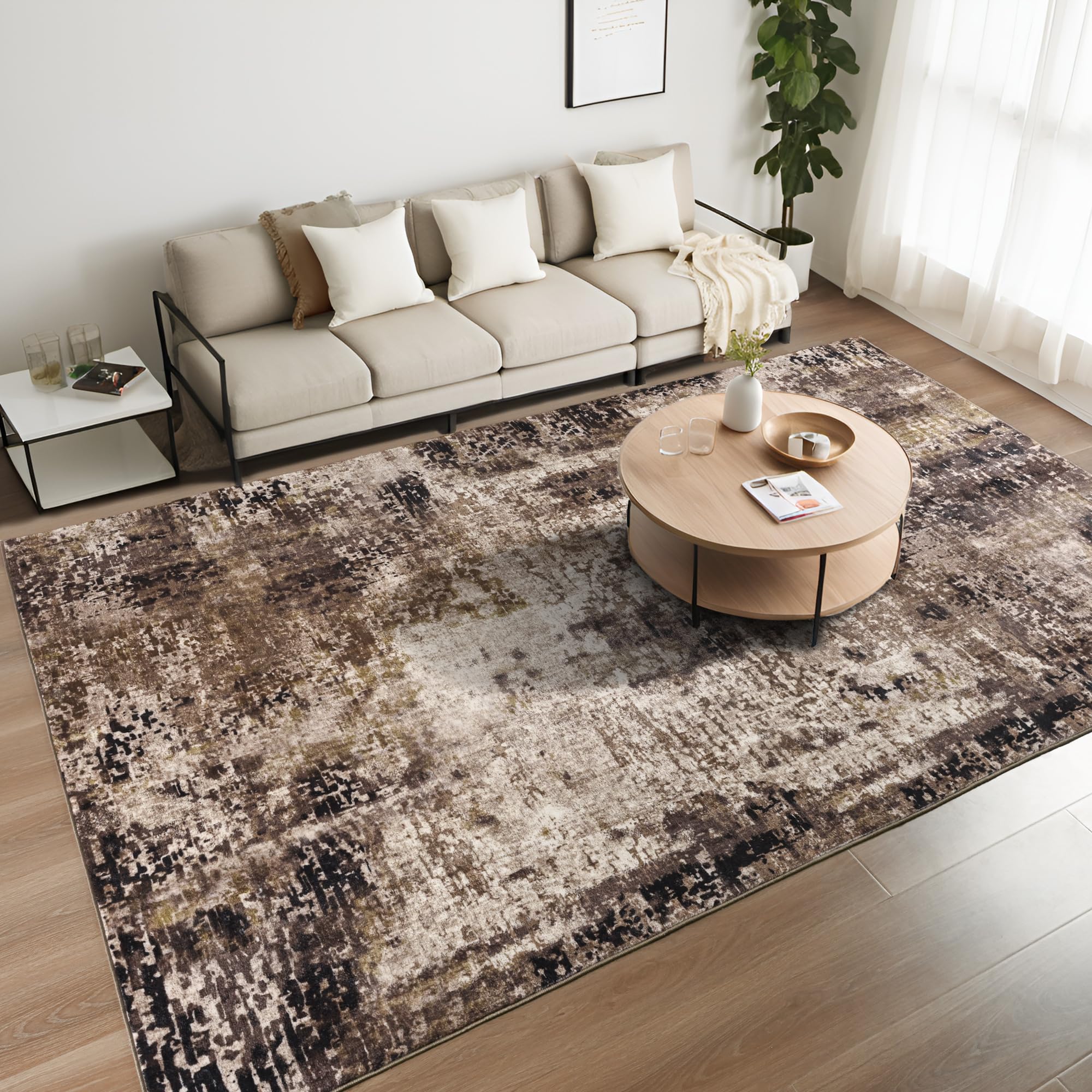 Merelax 6x9 Brown Area Rugs for Living Room, Large Abstract Modern ...