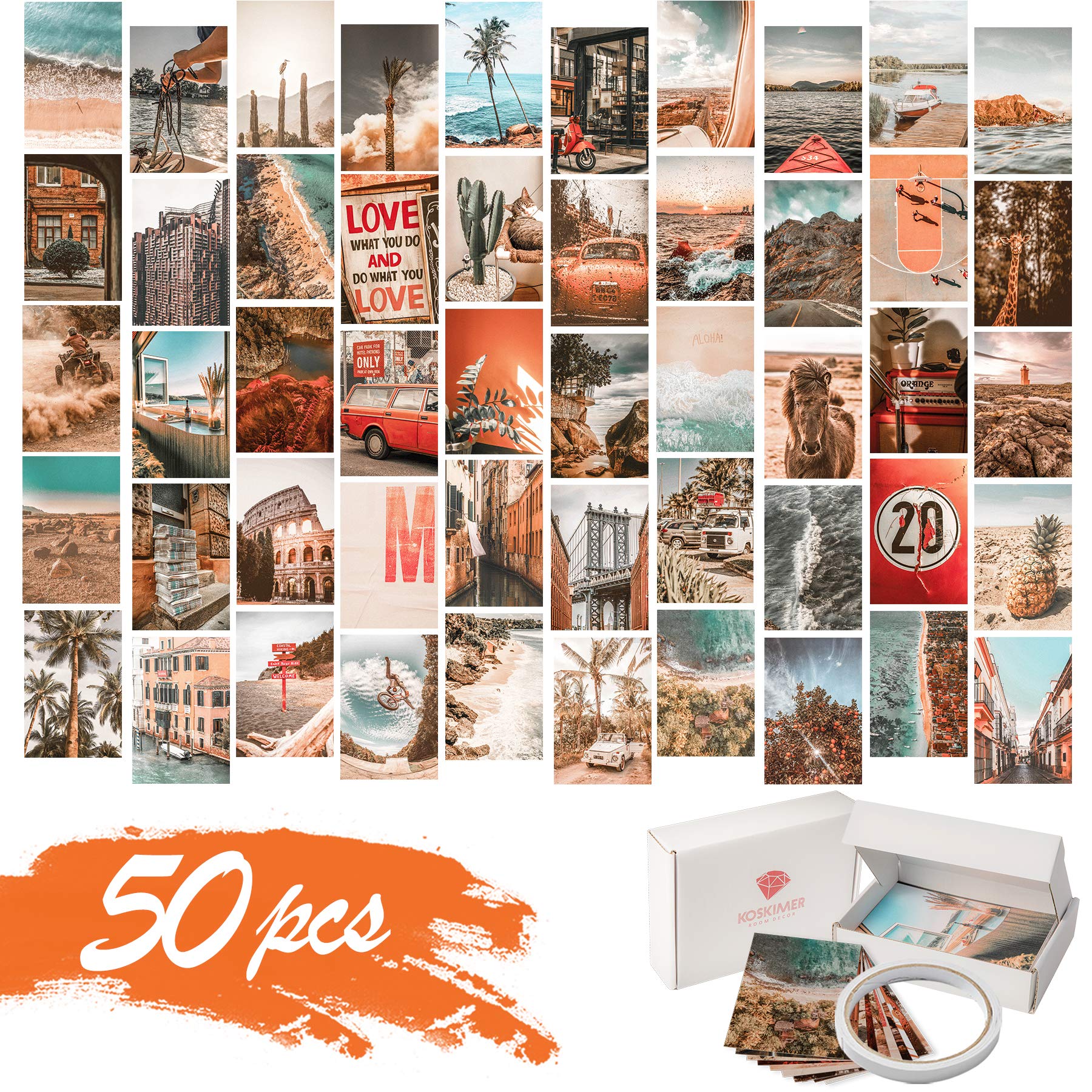 Buy KOSKIMER Beach Teal Aesthetic Photo Collage Kit, 50 Set 4x6 Inch ...