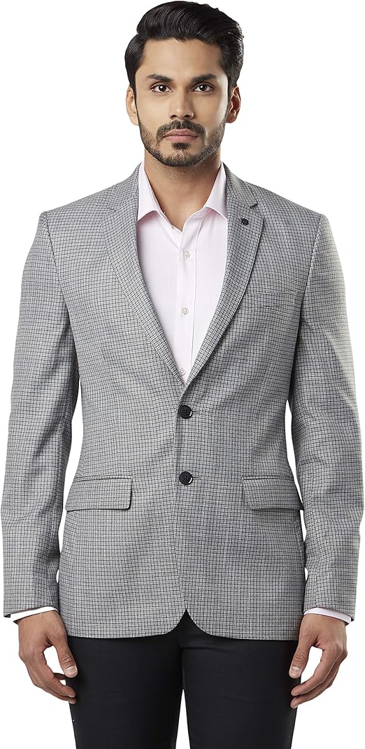 Buy Raymond Men's Synthetic Checkered Blazer (Grey, 38) at Amazon.in
