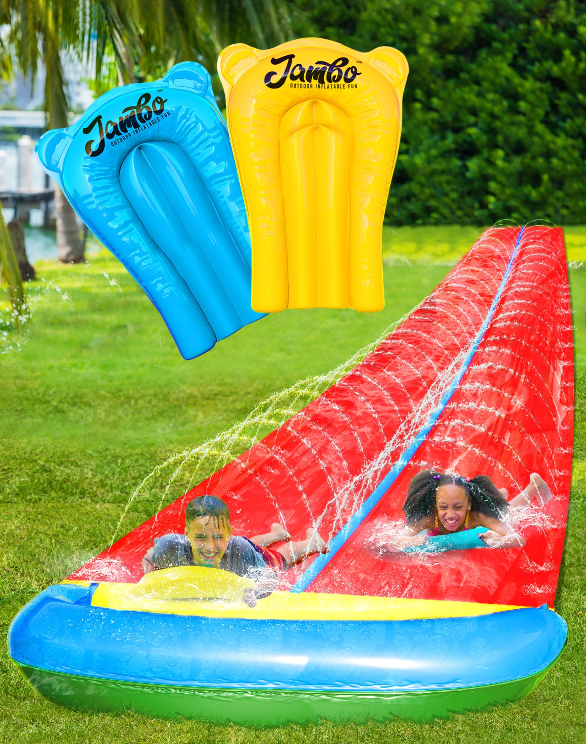 JAMBO 24Ft XL Slip Splash and Slide with Inflatable Crash Pad and 2 ...