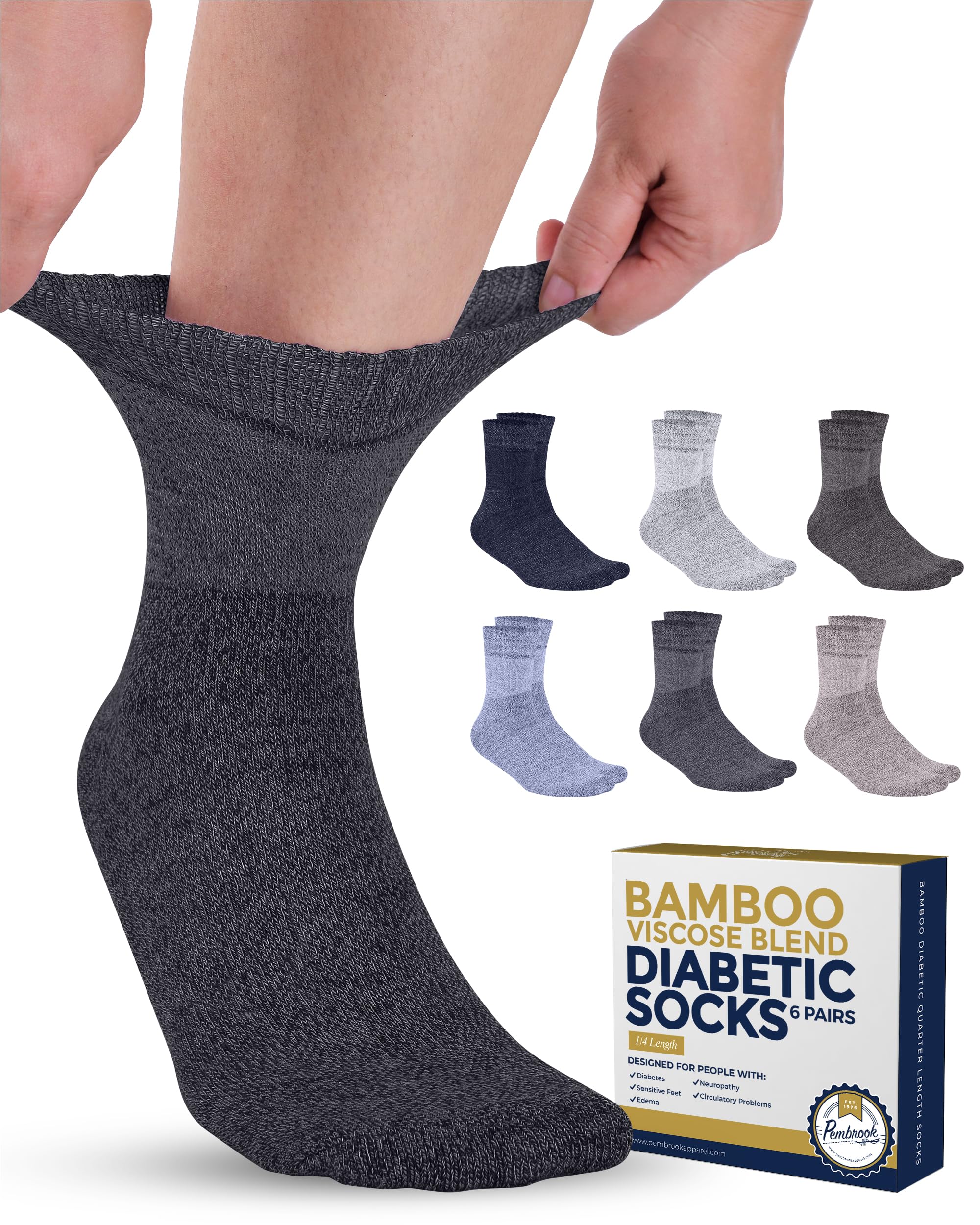 Pembrook Bamboo Viscose Diabetic Socks for Women & Men - 6 Pairs Ankle ...