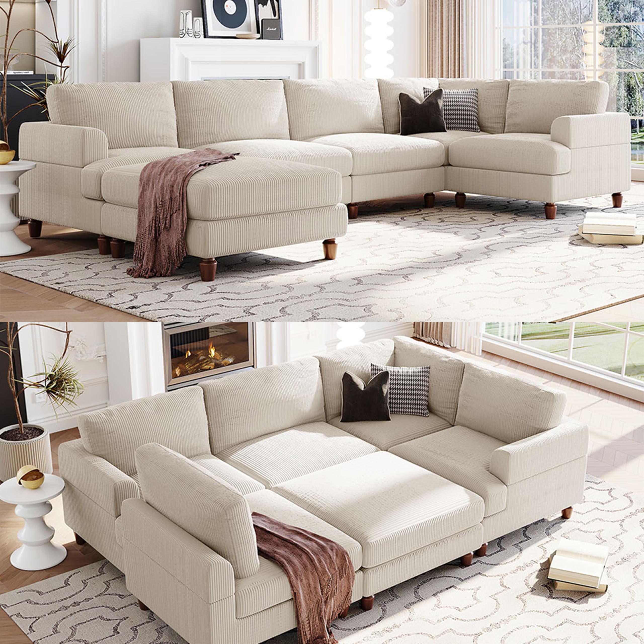 FANYE U-Shaped Oversized Corduroy Modular Sectional Sofa Couch with ...