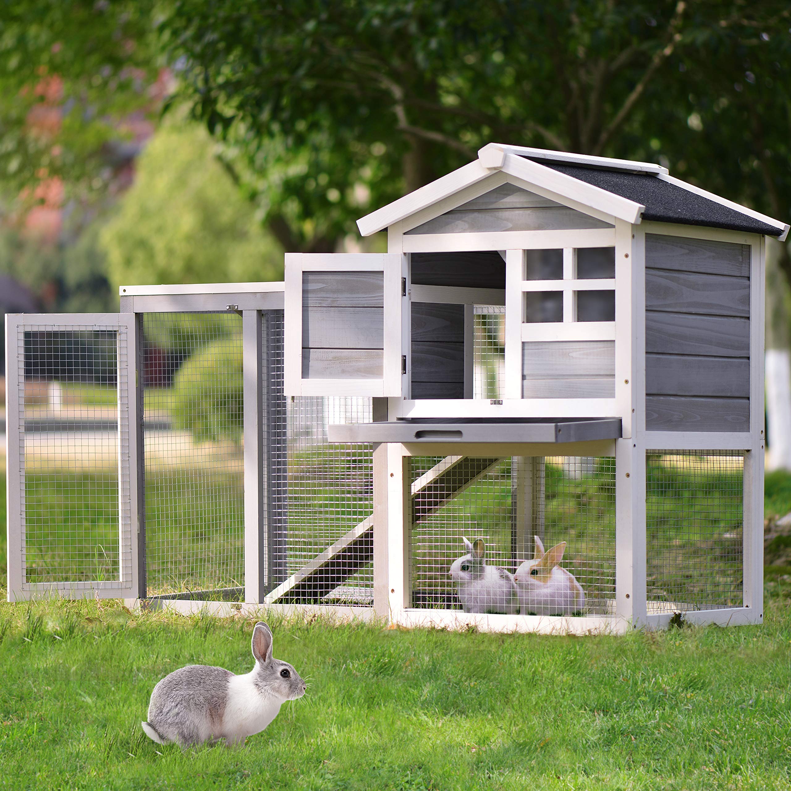 Buy Merax Rabbit Hutch Indoor and Outdoor Bunny Cage 2 Story Pet House ...