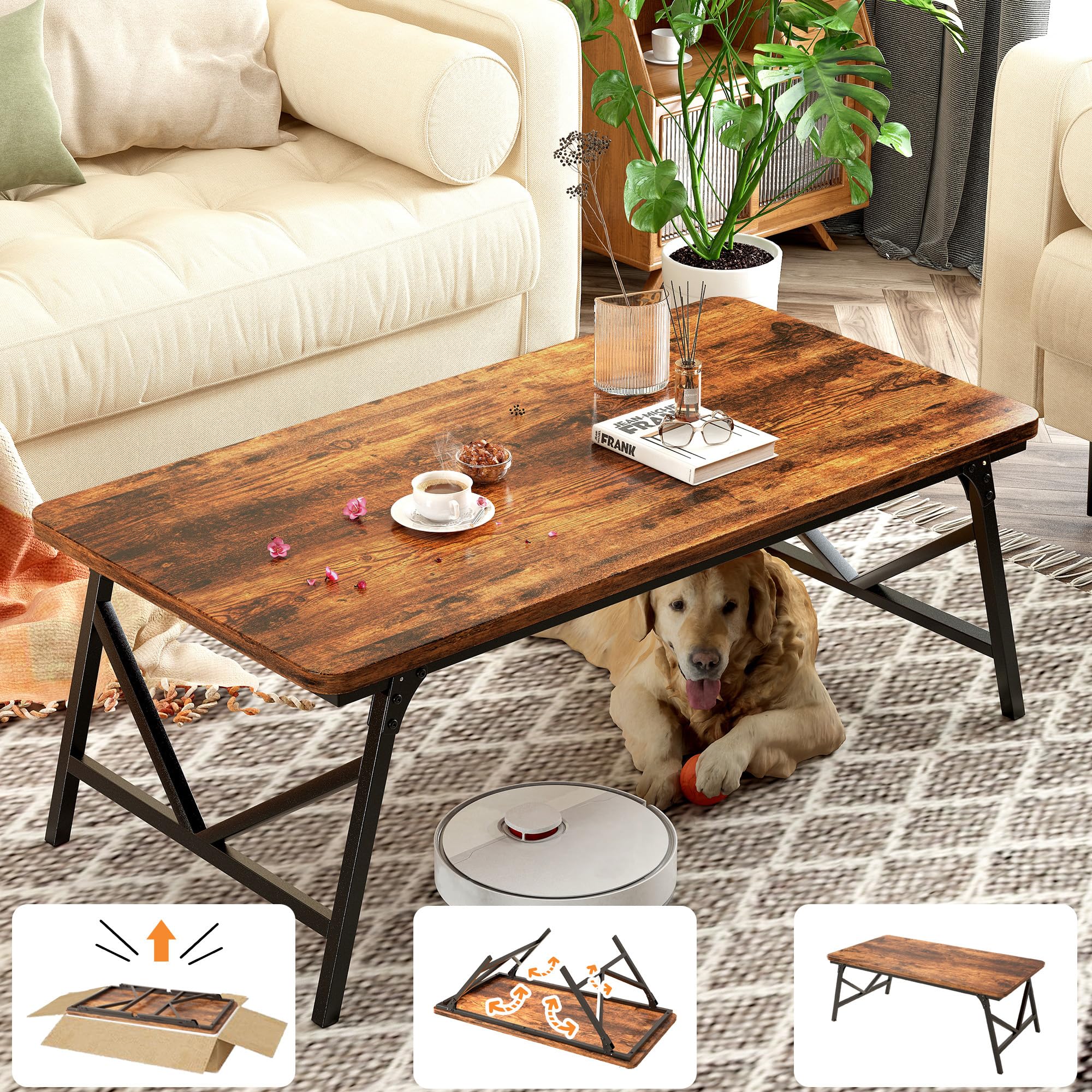 QUERNA Folding Coffee Table, No Assembly Low Coffee Table, Floor Table ...