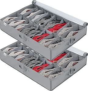 Amazon.com: Under Bed Shoe Storage Organizer 2 Pack, Fits 32 Pairs ...