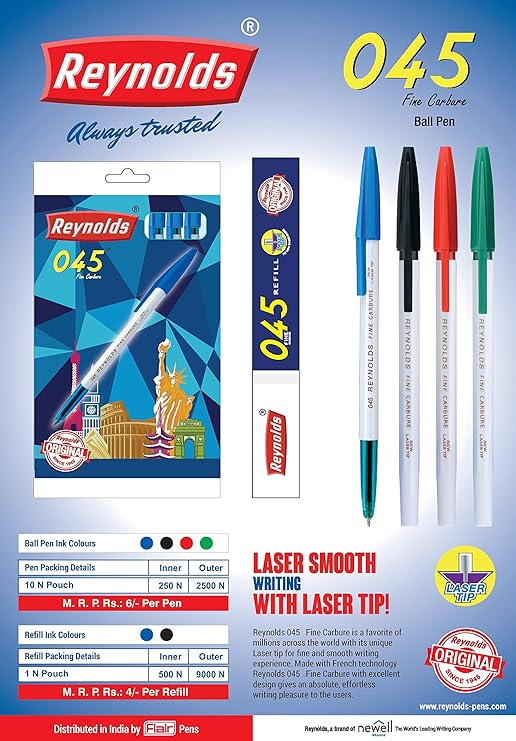 Reynolds 045 fine carbure Ballpen (Bleu) Lot de 10–5 packs (50 pcs ...