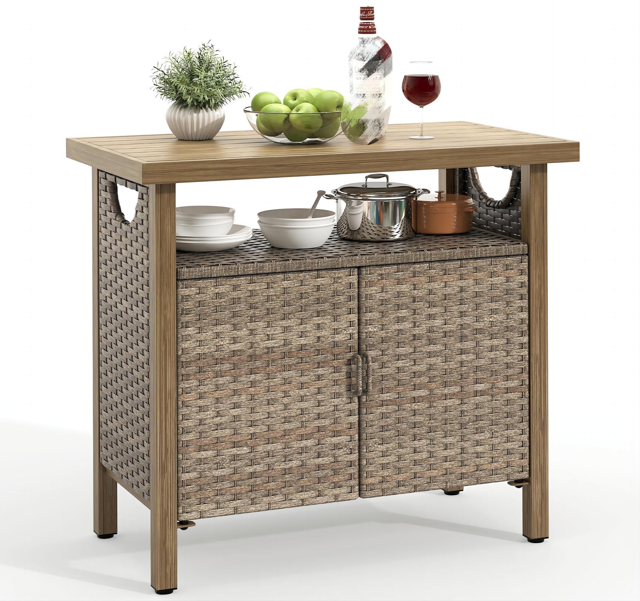 YITAHOME Outdoor Storage Cabinet, Patio Bar Table with Two Doors and ...