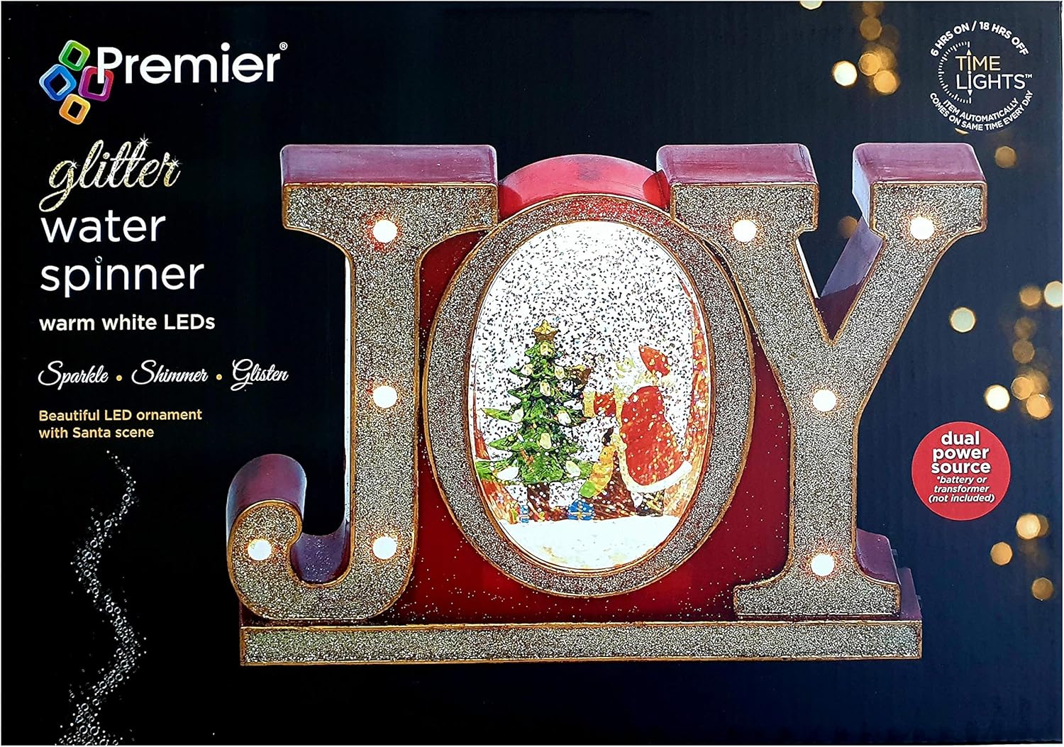 Premier Joy Glitter Water Spinner with Santa Scene: Amazon.co.uk: Lighting
