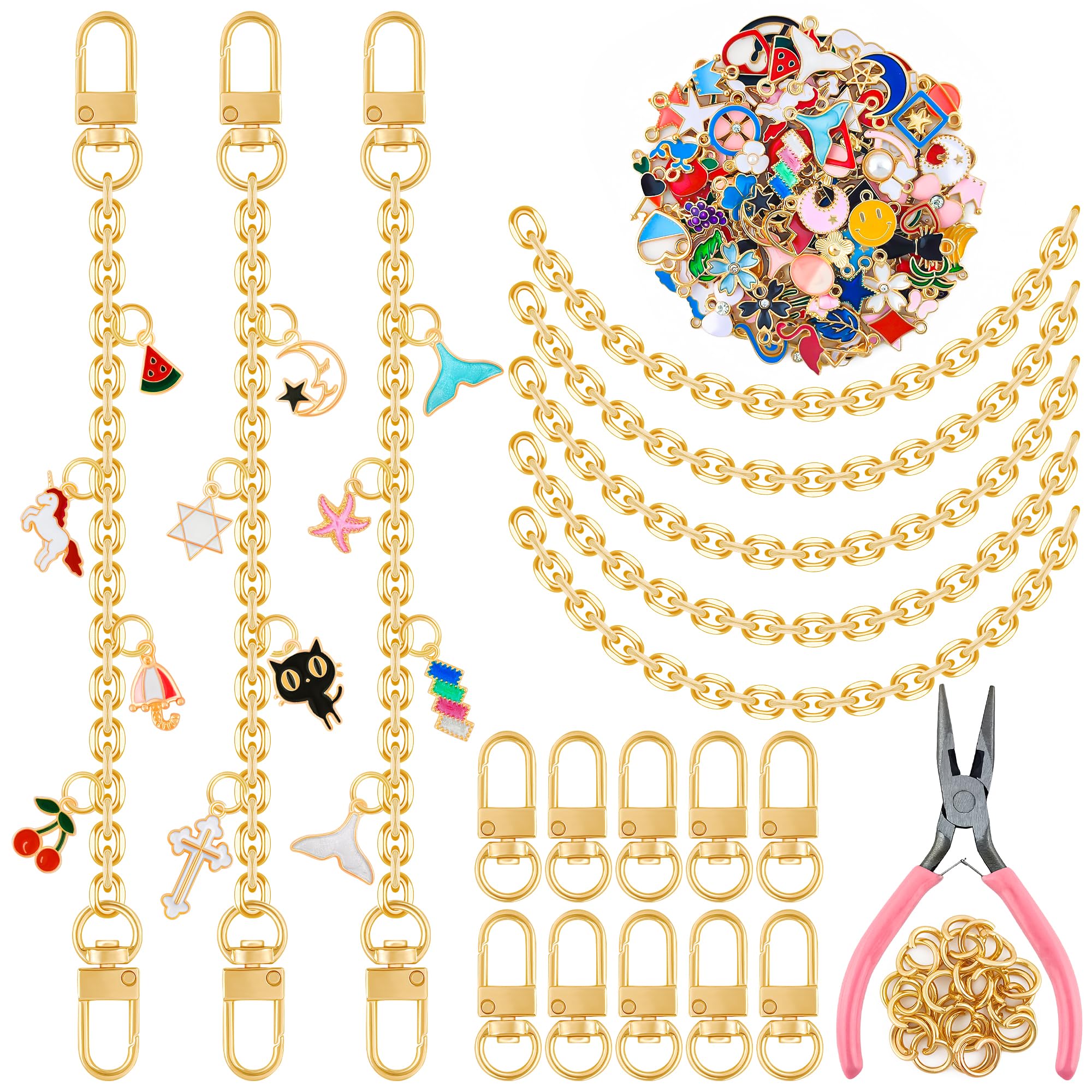 76 Pcs DIY Bag Charms Making Kit Decorative Purse Chains Bag Strap ...