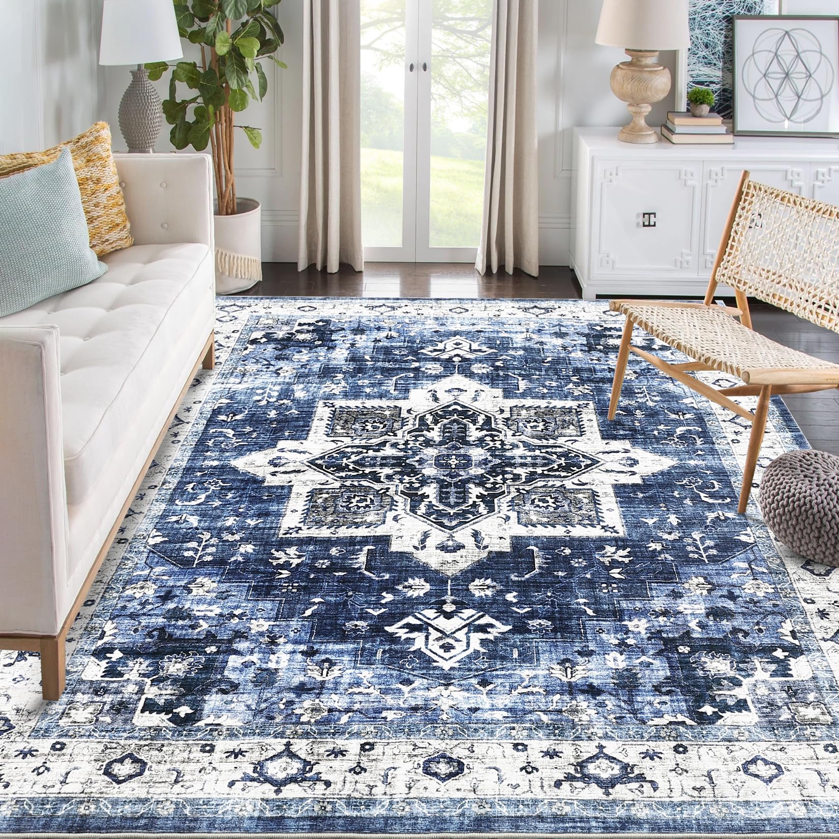 ROYHOME Area Rug 9x12 Non-Slip Vintage Low Pile Rugs Washable Rug ...