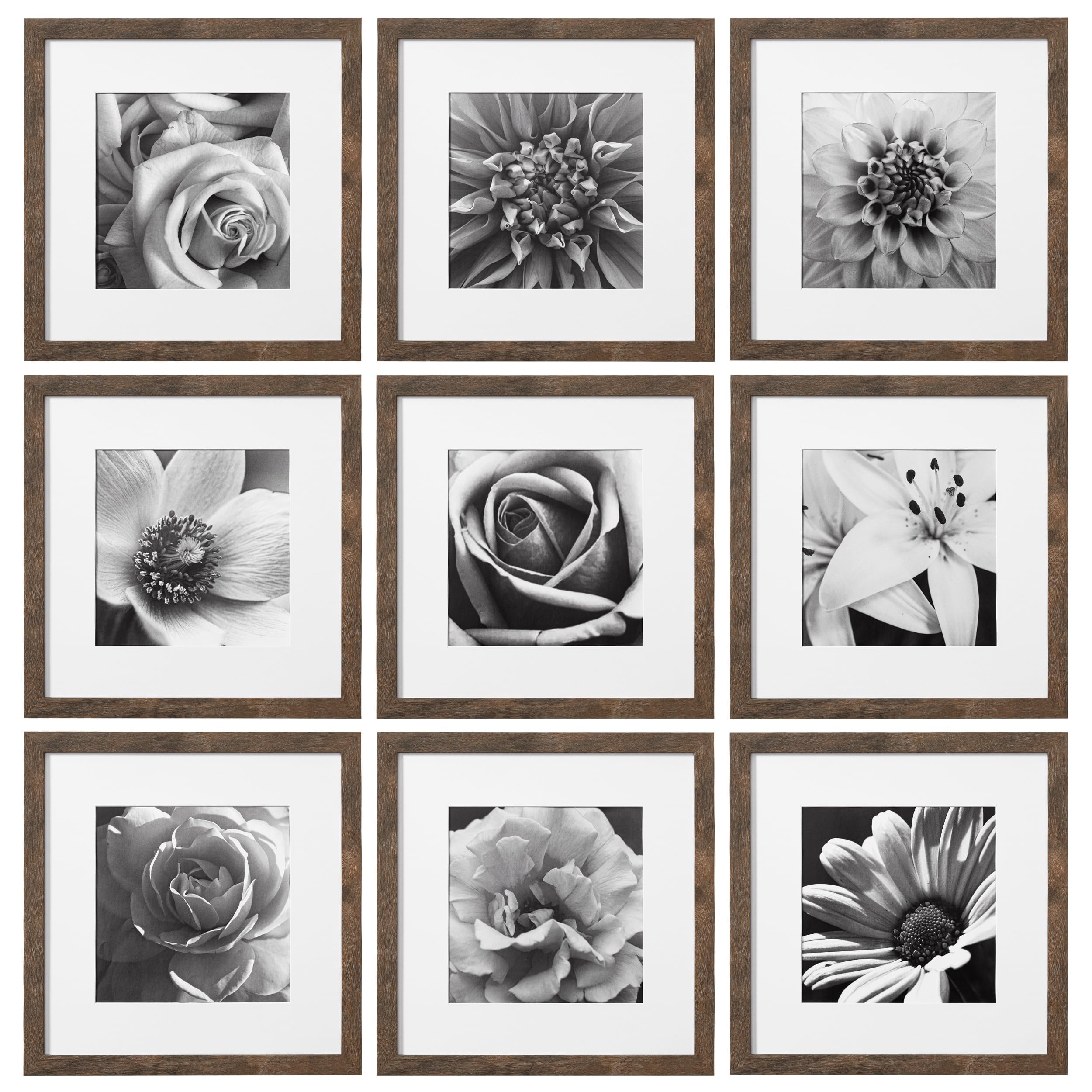 eletecpro 12x12 Picture Frames Set of 9 Classic Gallery Wall Frame Set Displays 8x8 Photo with ...