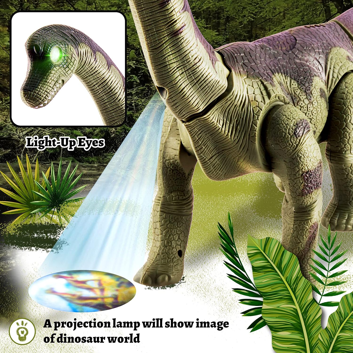 TOEY PLAY Roaring and Walking Brachiosaurus Dinosaur Toy, with Flashing ...