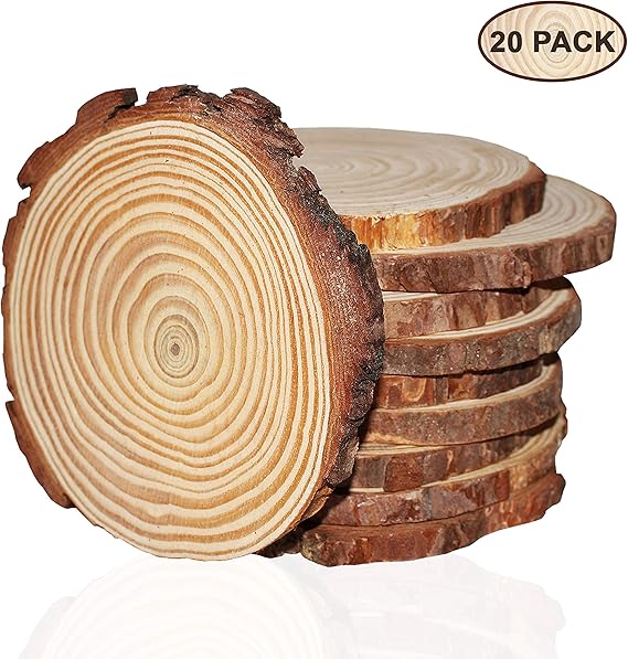 Round Natural Wood Log Slices(20 Pack)- (10cm-11cm Dia), 10mm Thick ...