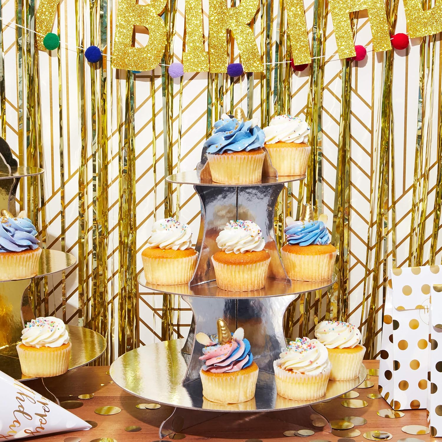 3-Tier Dessert and Cupcake Tree Display Stand (Gold and Silver) – 30 x ...