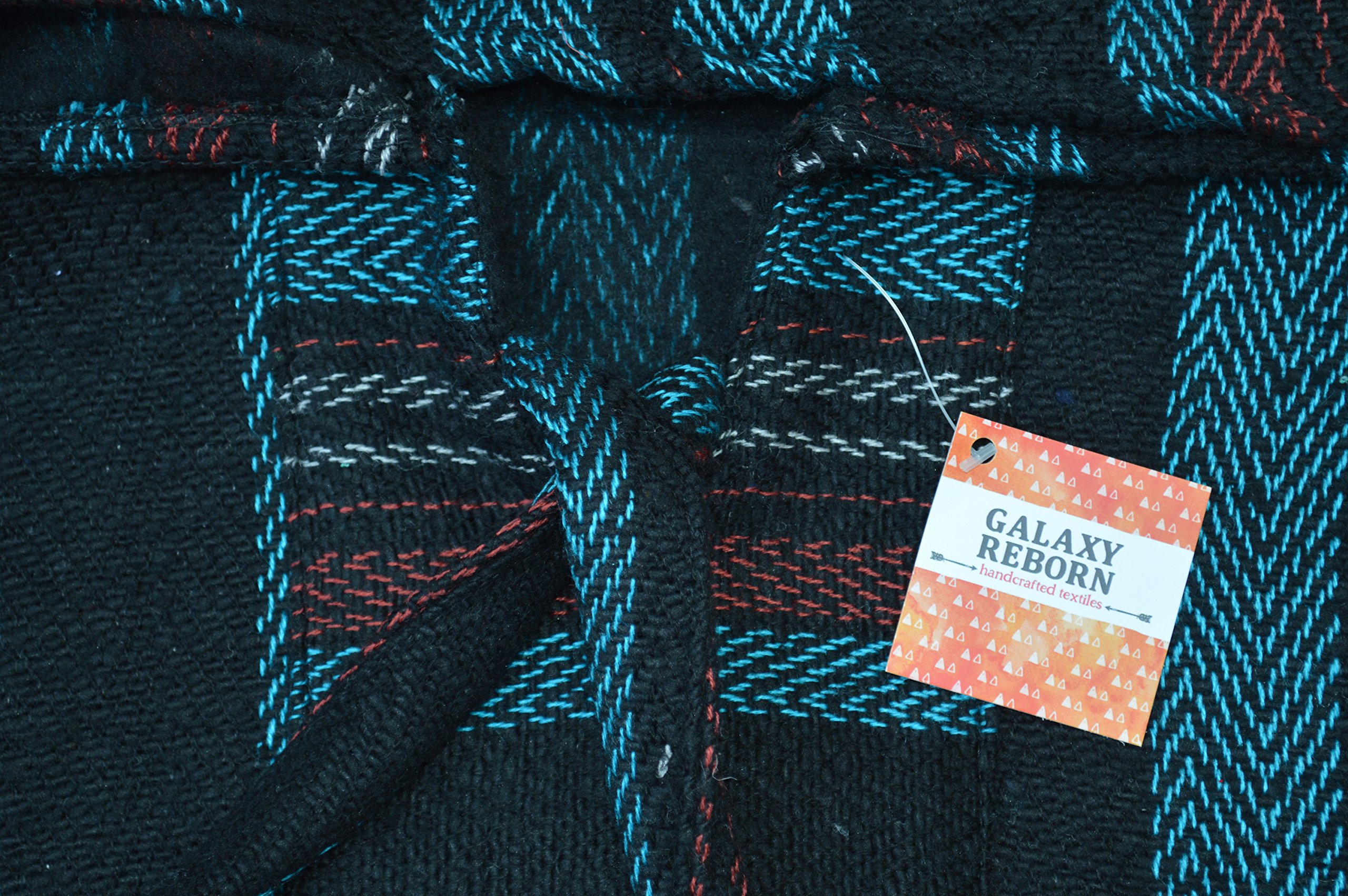 Mexican Baja Hoodie Pullover Jerga Drug Rug Sweater - Black Teal Rust ...