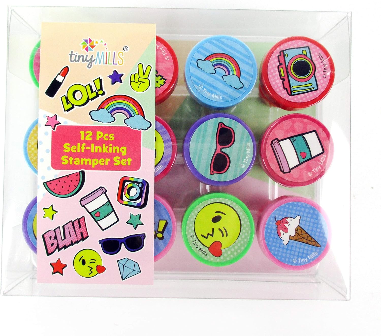 TINYMILLS 12 Pcs Cute Emoji Fashion Stamp Kit for Kids Self Inking ...