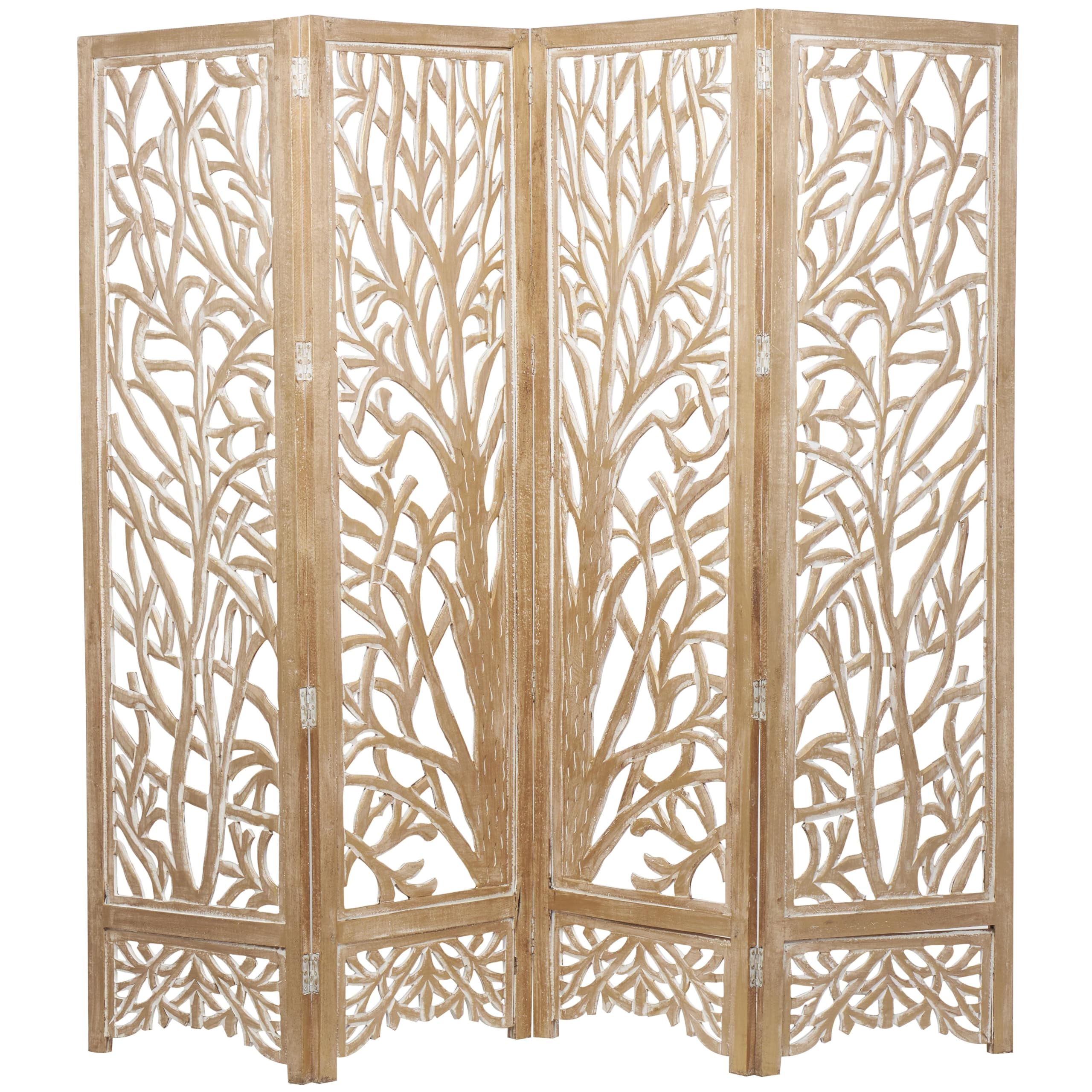 Deco 79 Wooden Tree Partition Room Divider Screen Hinged Foldable ...