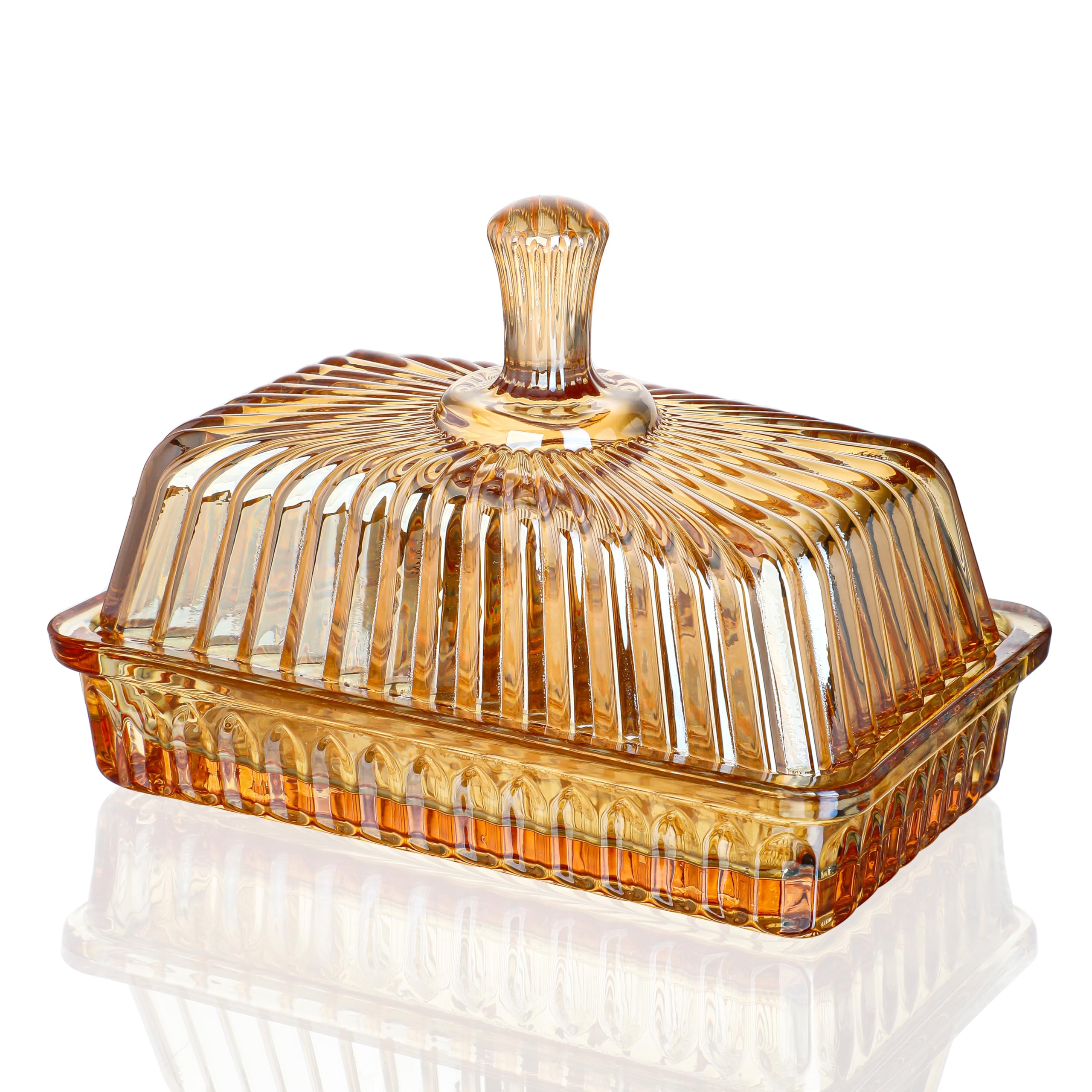 Champagne Vintage Glass Butter Dish with Lid for Countertop, Glass ...