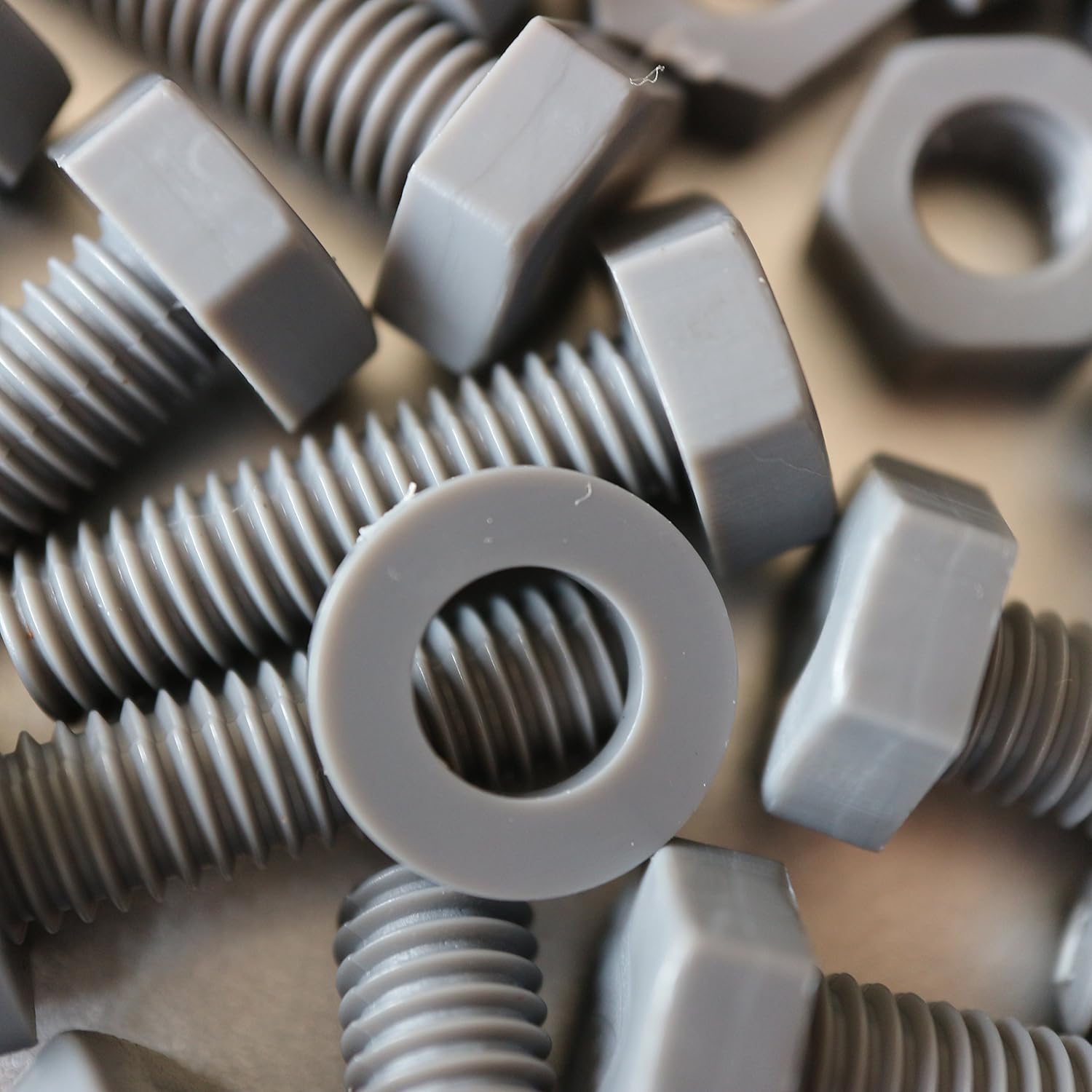 50 x Hexagon Head Screws Grey PVC Plastic Nuts and Bolts, Oxidation ...