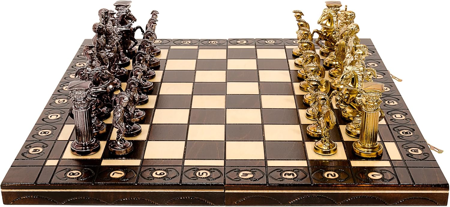 CHROME SPARTAN Chess Set 16″ Wooden Chess Board with Ornaments and ...