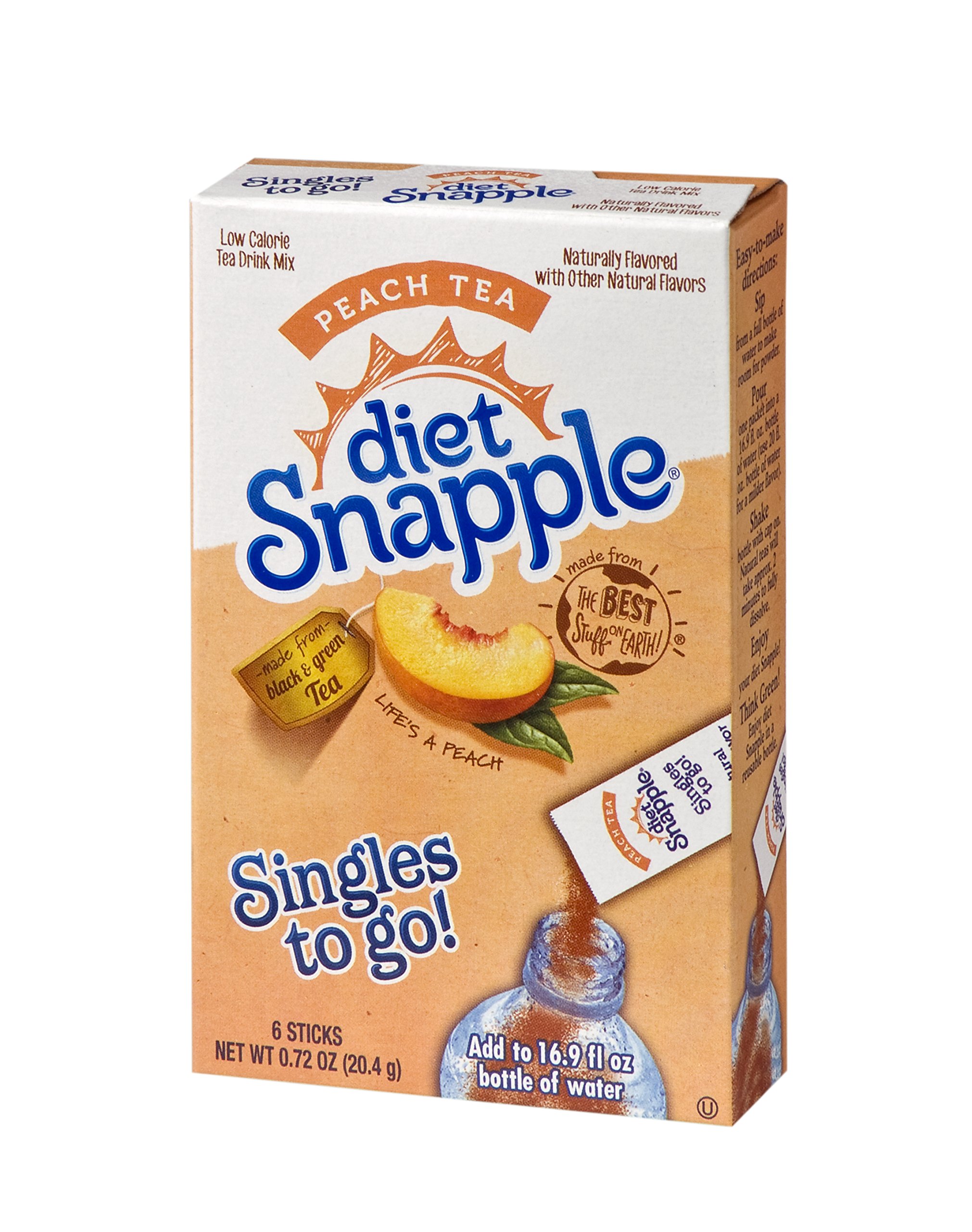 Amazon.com : Diet Snapple Singles to Go Peach Tea (6 Sticks in each box ...