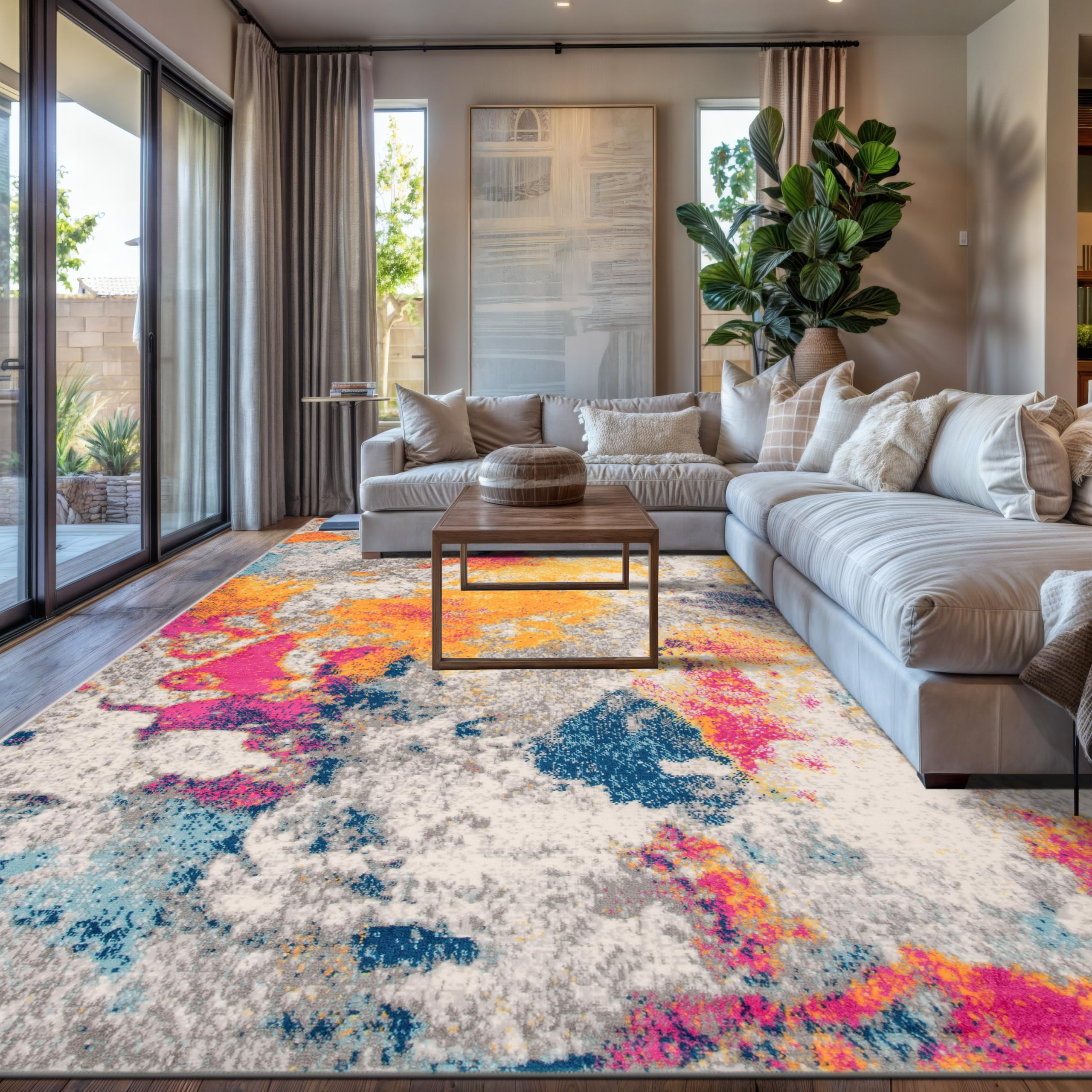 Rugshop Sky Collection Modern Abstract Area Rug 7'10" x 10' Multi for ...