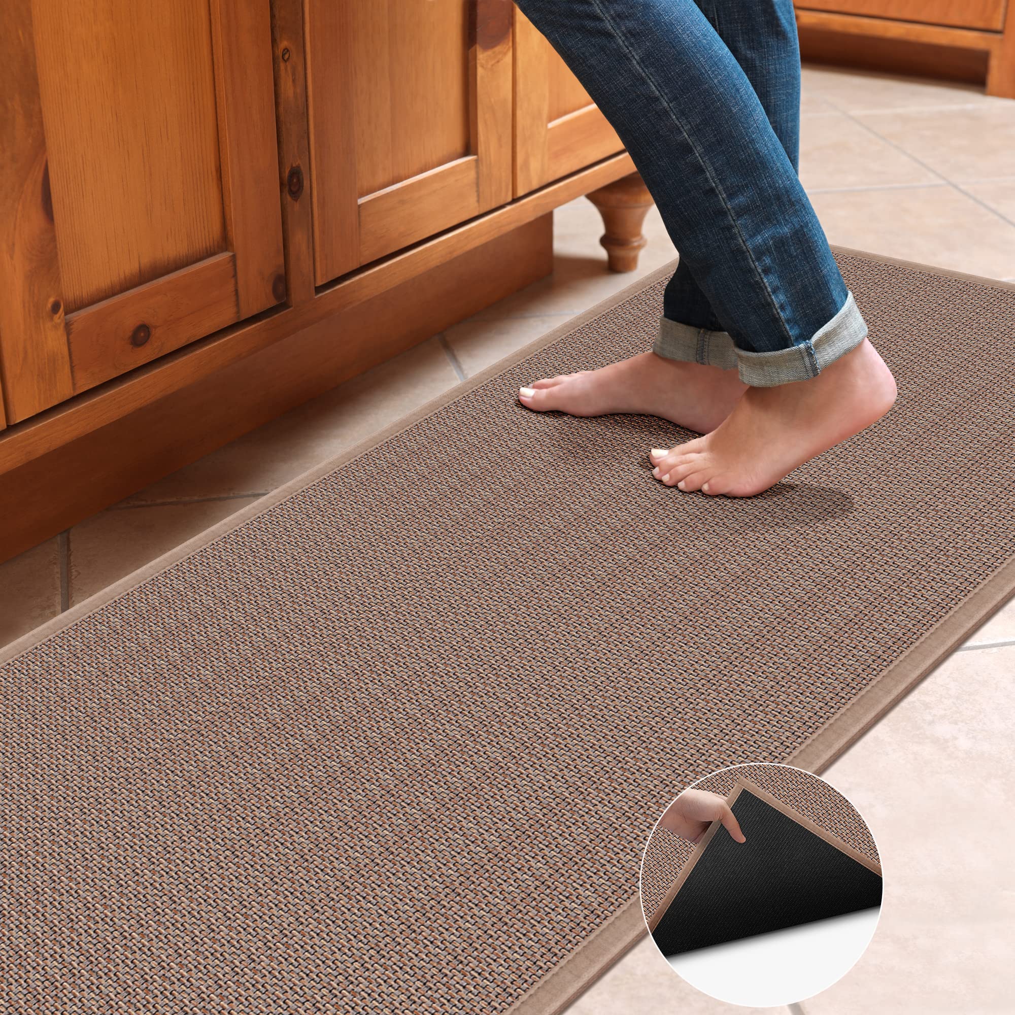 Tan Runner Rug for Hallway - Absorbent Kitchen Carpet Jute Kitchen Rug ...