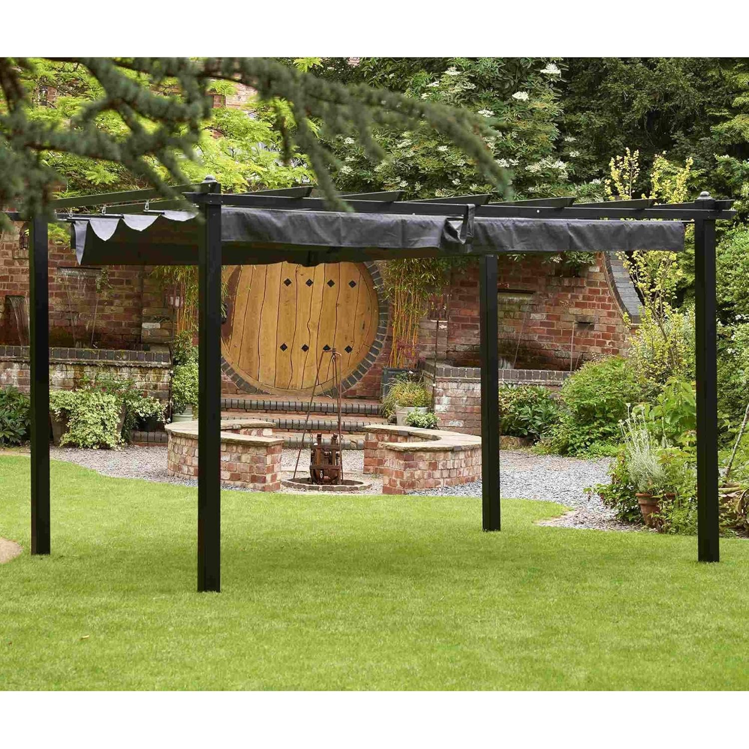 Parasols, Canopies & Shade Seville Metal Pergola Gazebo 3 x 3M Grey Gazebos