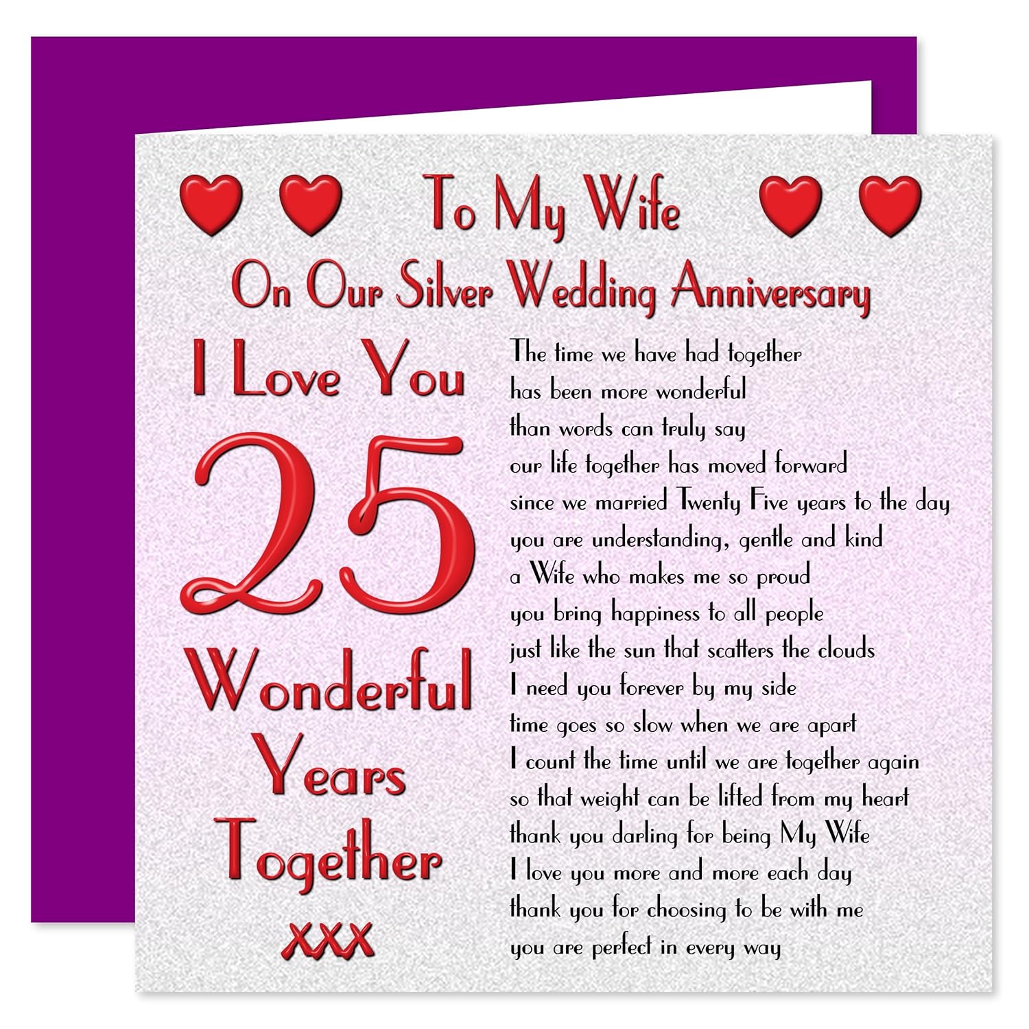 My Wife 25th Wedding Anniversary Card On Our Silver Anniversary 25 