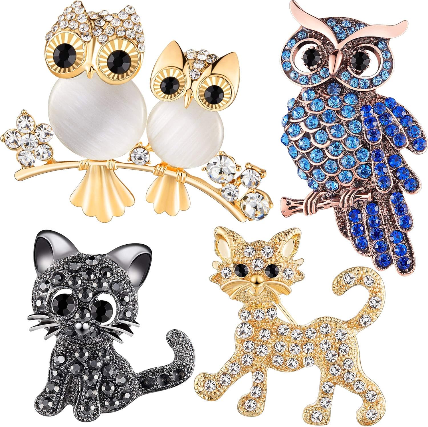 4 Stücke Tier Strass Brosche Set Strass Eule Design Brosche Kristall ...