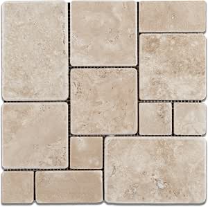 Durango Cream (Paredon) Travertine Tumbled Opus Mini-Pattern Mosaic ...
