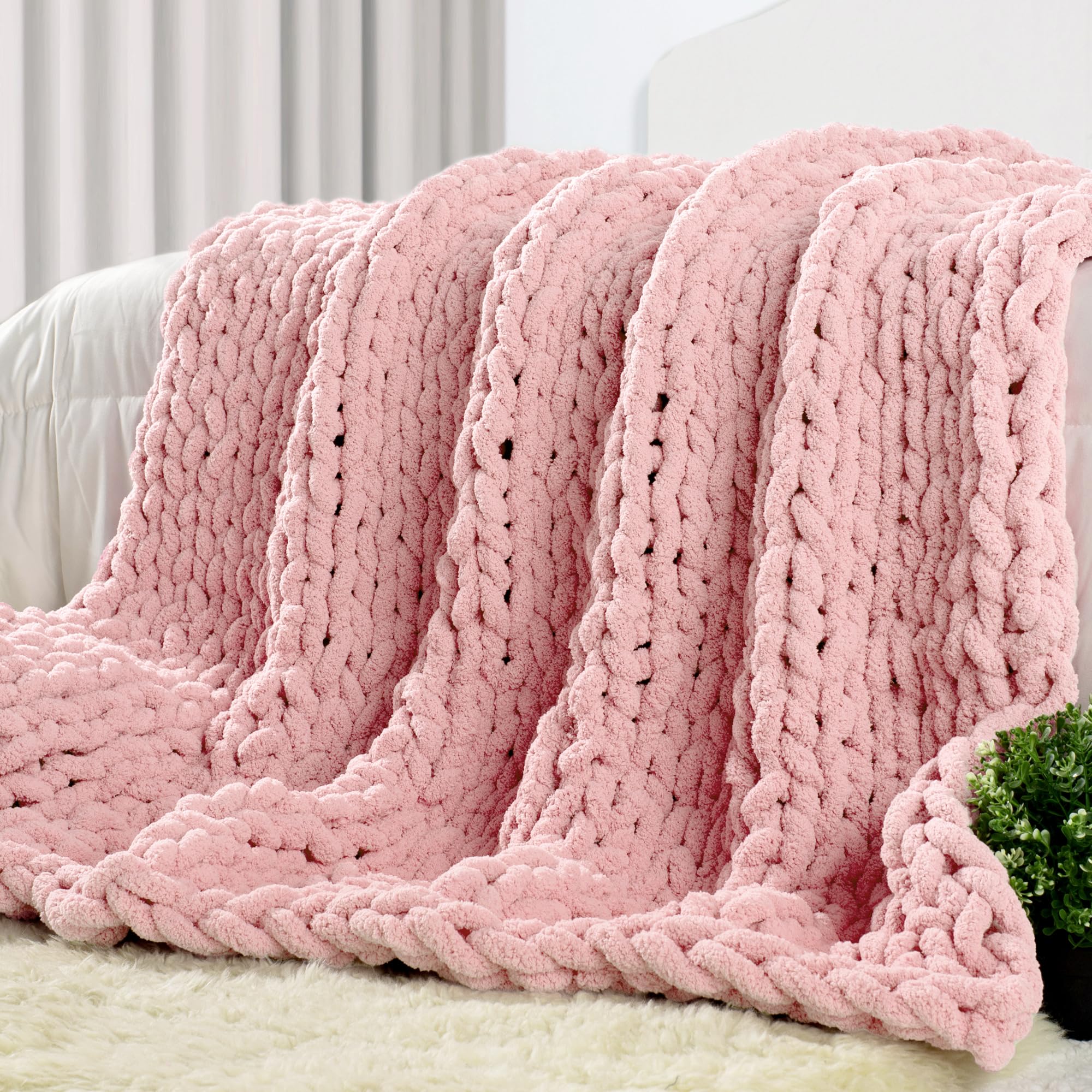 Carriediosa Chunky Knit Throw Blanket 50" X 60", 100% Hand Made Large ...