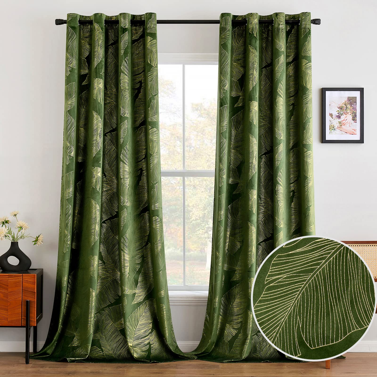 MIULEE Luxury Velvet Curtains 84 Inches Long 2 Panels, Leaf Patterned ...