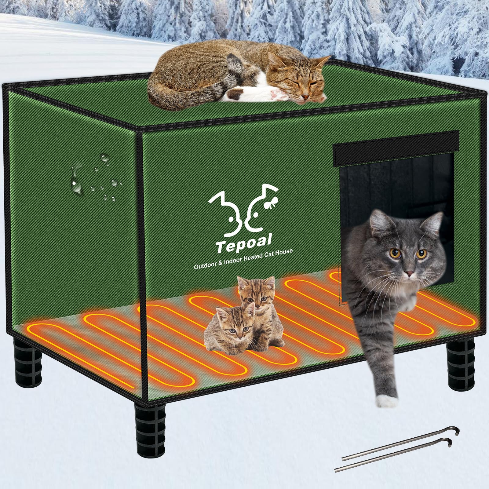 Tepoal Indestructible Heated Cat House for Outdoor Cats in Winter ...