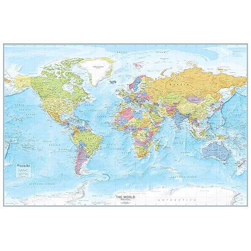 Large Blue Ocean World Wall Map | 36x24 - Detailed World Wall Map ...