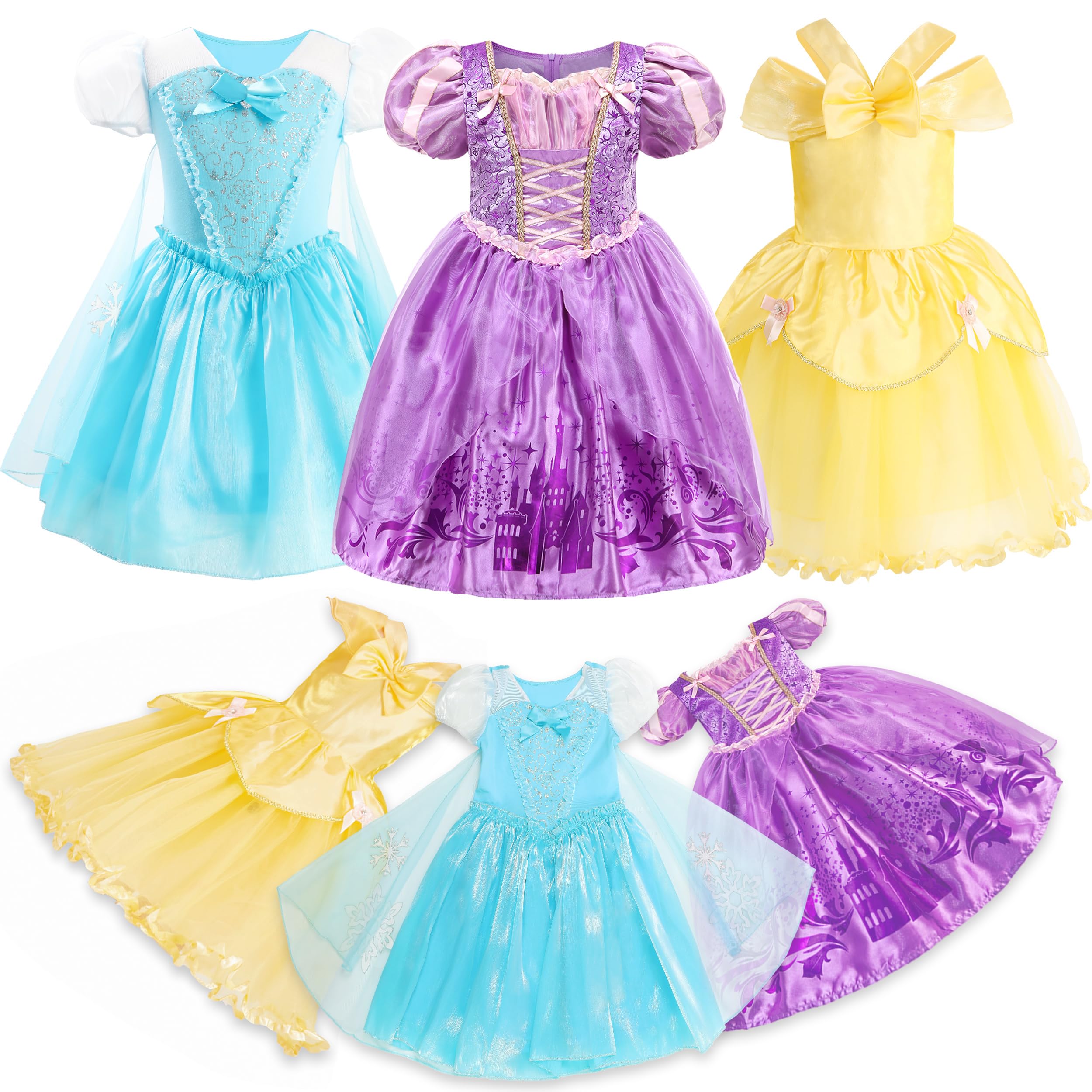 AlecosFun Girls Princess Dress Up, Princesses 3 Pcs Costume Deluxe ...