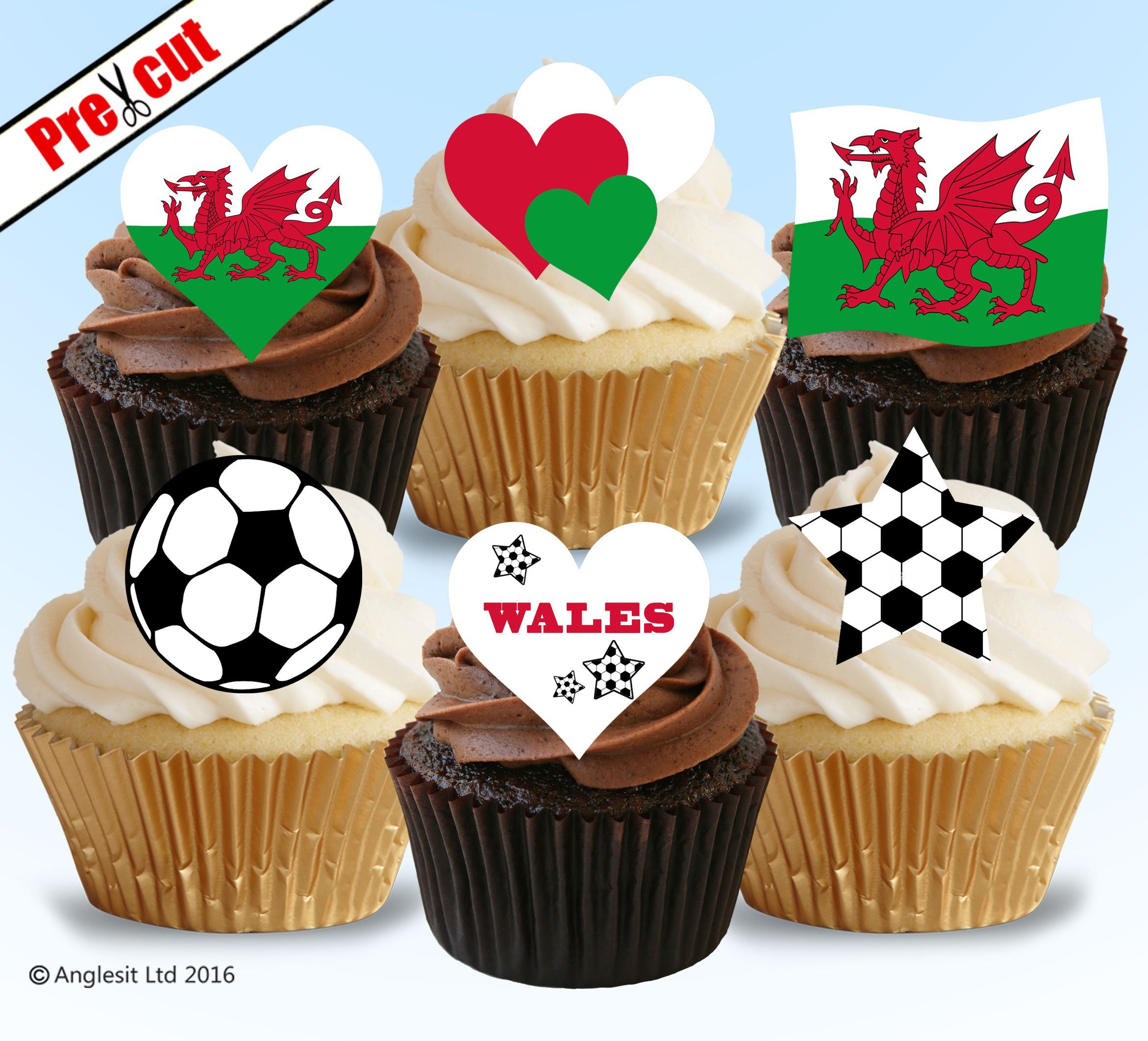 Buy WALES FOOTBALL TEAM EDIBLE RICE/WAFER PAPER CUPCAKE CAKE TOPPERS ...