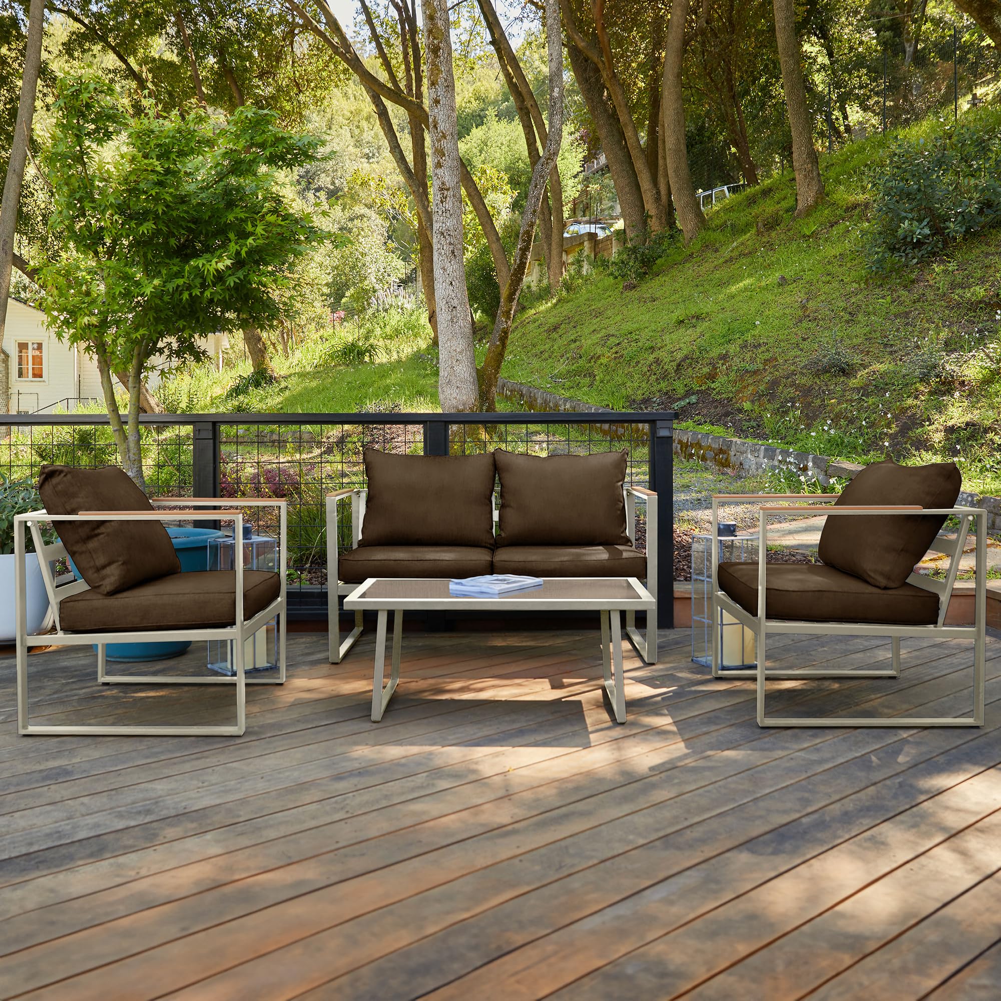 EAST OAK Patio Furniture Set, 4-Piece Outdoor Patio Set with Sofa ...