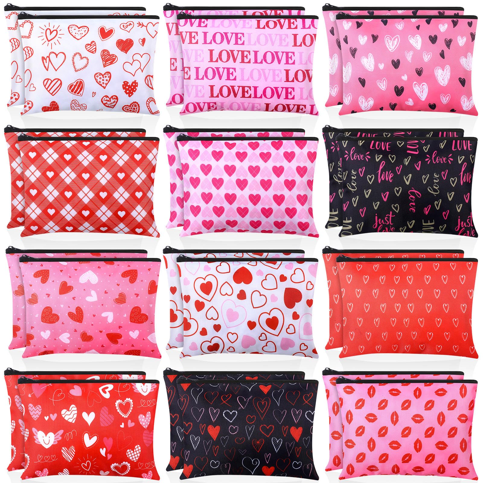 Blosssound 24 Pcs Valentine Cosmetic Bags Pink Makeup Bags Bulk ...