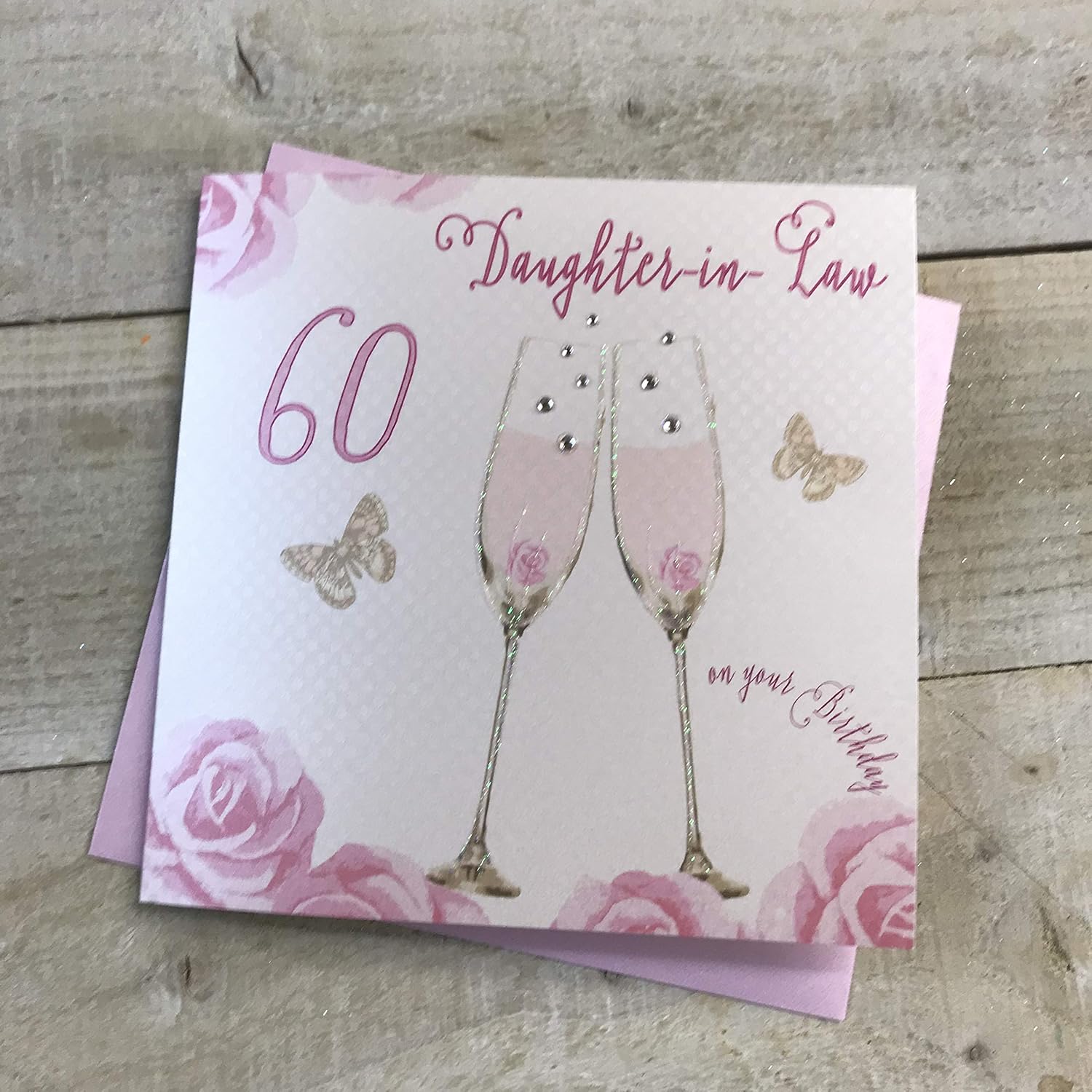 Happy 60th Birthday Card Daughter-in-Law Champagne Gl Pink Roses by ...
