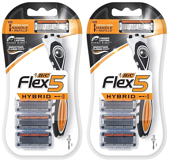 Amazon.com: Bic Flex 5 Hybrid Razor - 1 Count Handle & 3 Count ...