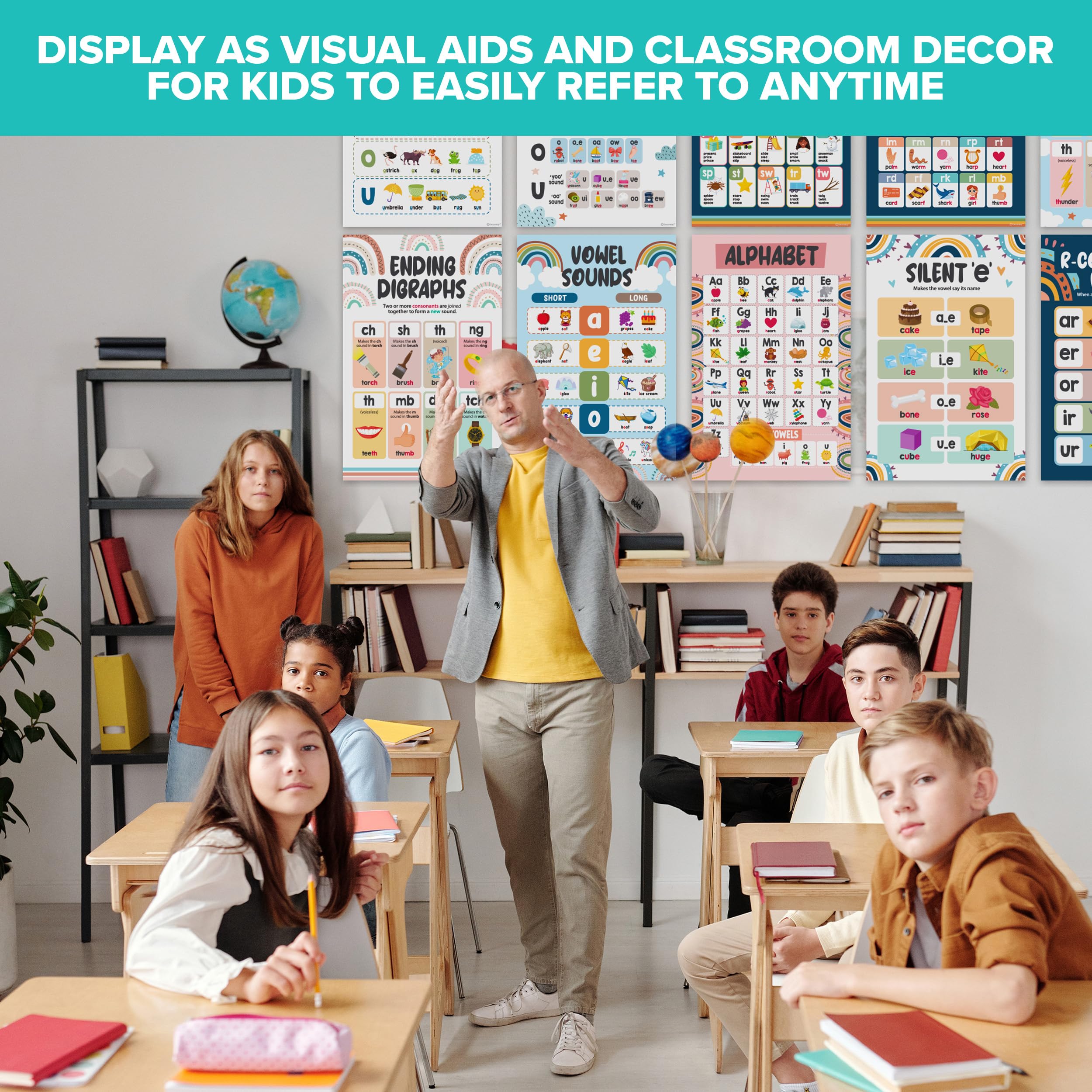 Mua Decorably 15 Boho Rainbow Phonics Posters for Classroom, 11x17in ...