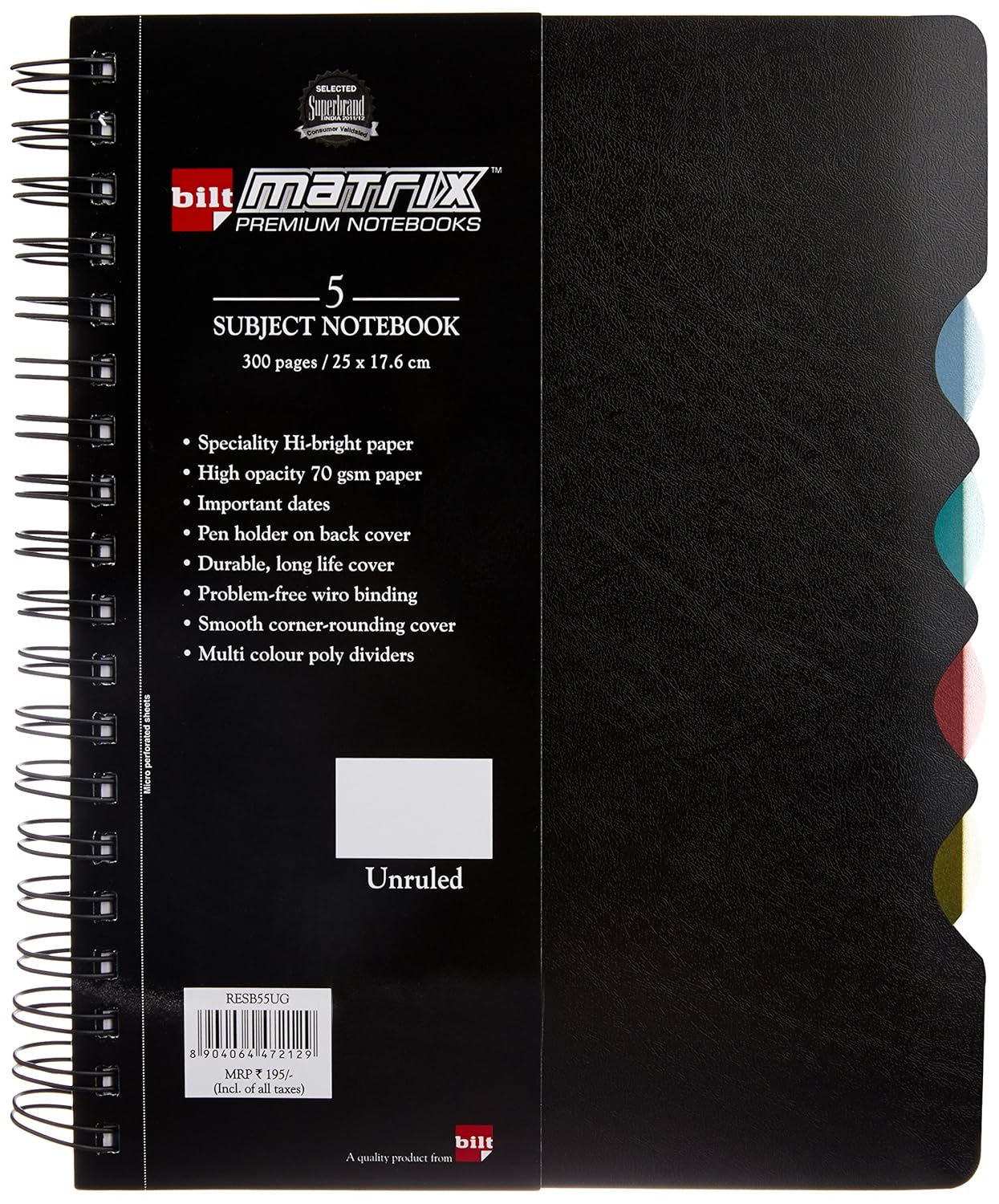 BILT Matrix Premium 5 Subject Notebook - B5, 70 GSM, 300 pages, UnRuled ...