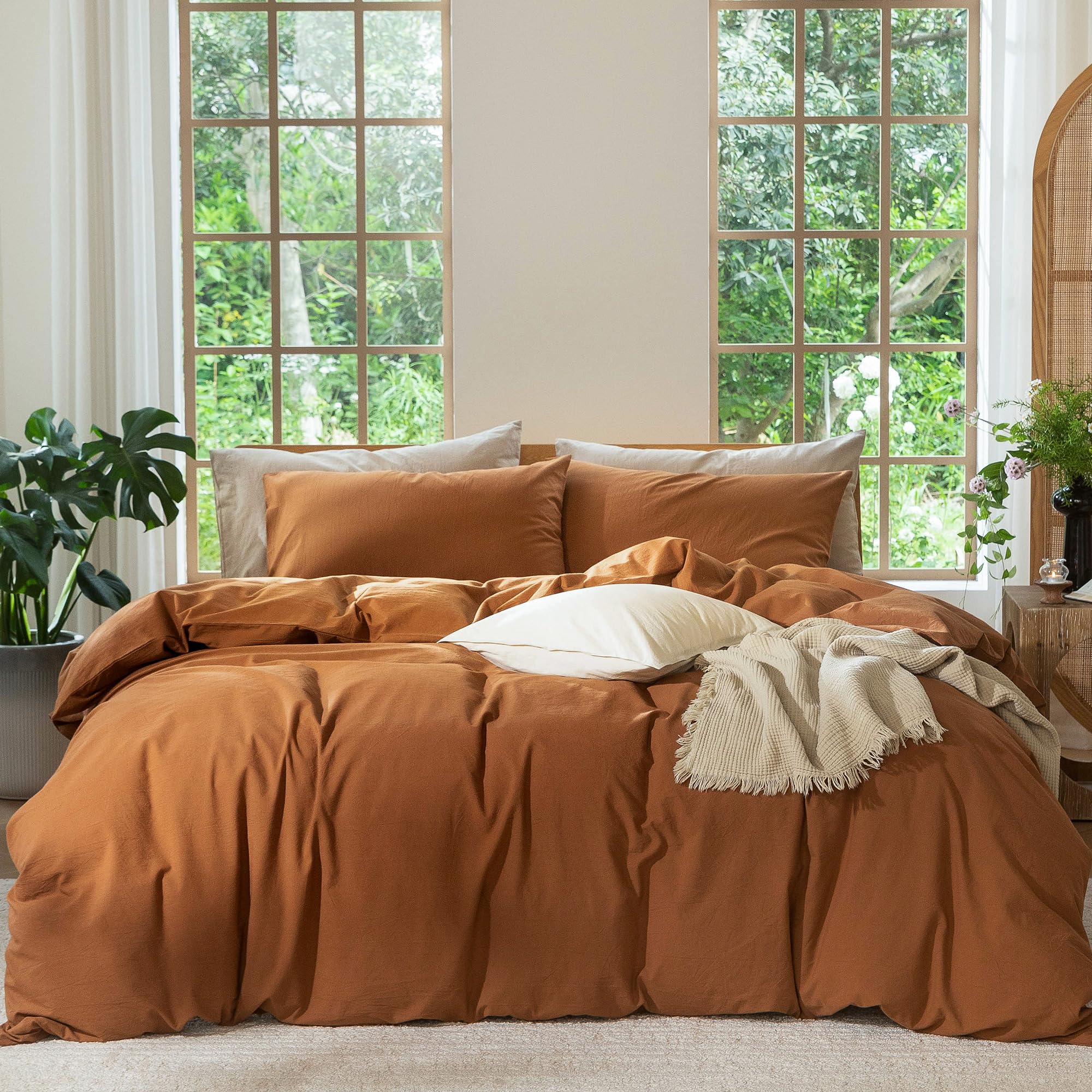 MooMee Bedding Duvet Cover Set 100% Washed Cotton Linen Like Textured ...