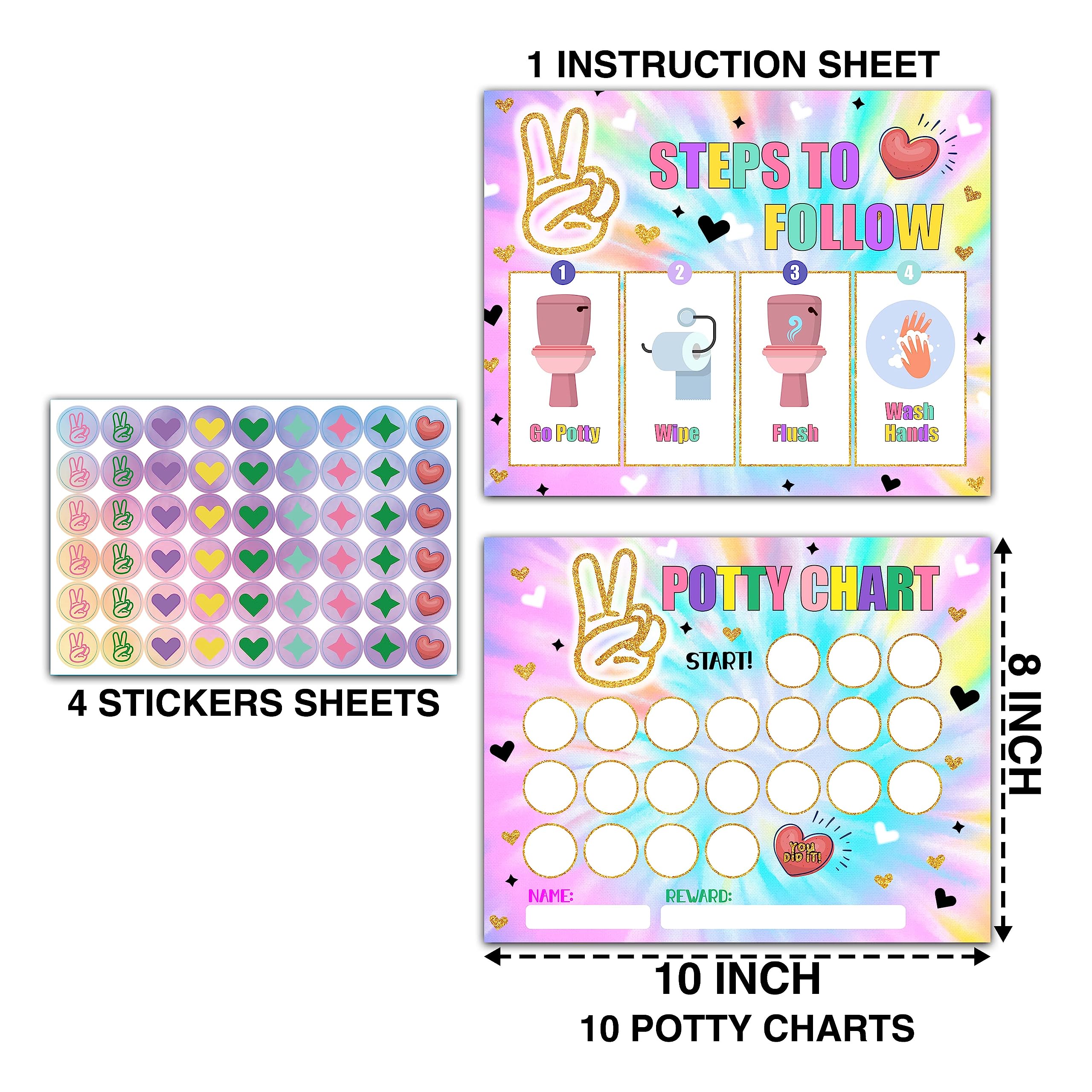 Tie Dye Potty Training Sticker Chart, 10 Potty Charts With 216 Round ...