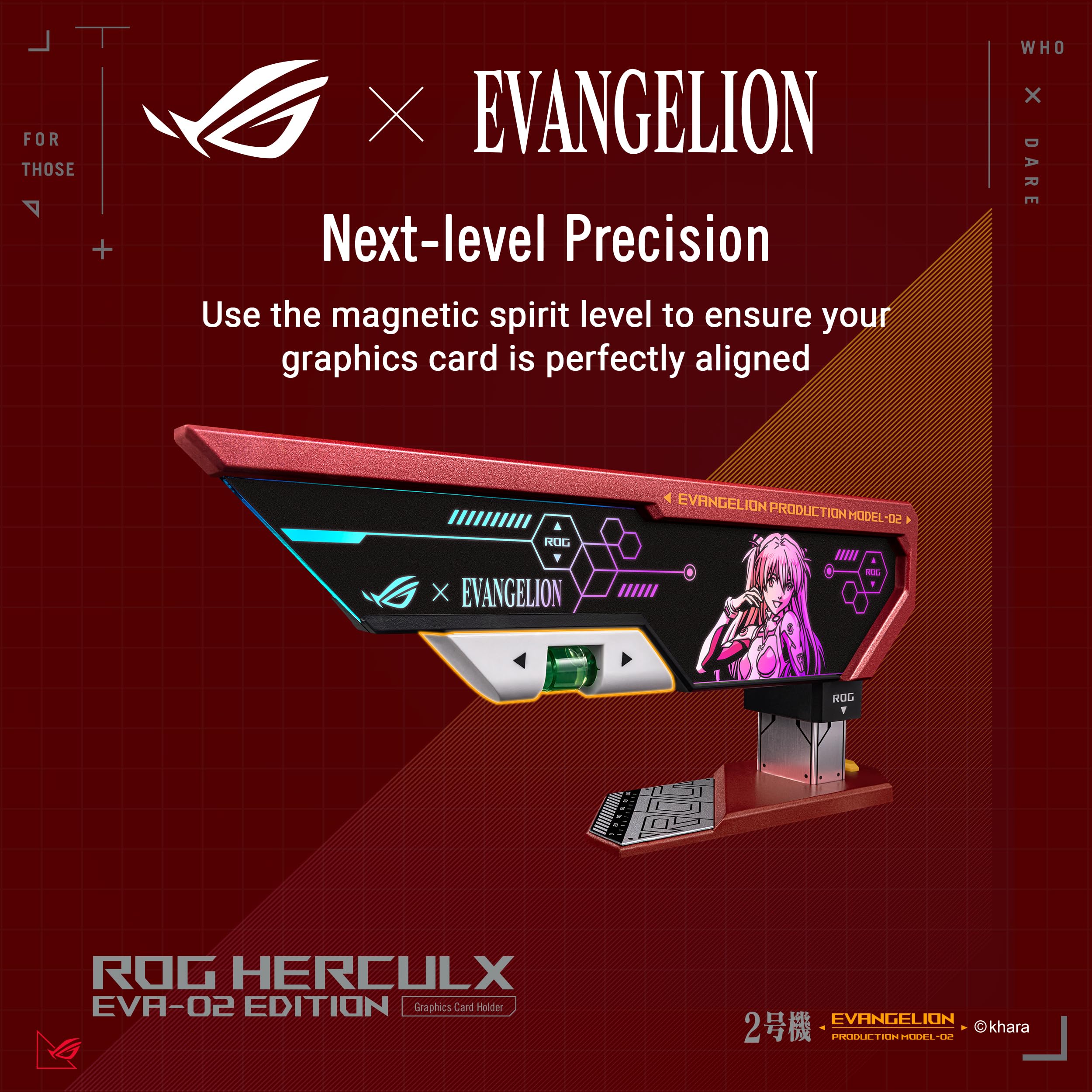 ASUS ROG Herculx EVA-02 Edition Graphics Card Holder (Tool-Free Design, Included Spirit Level ...