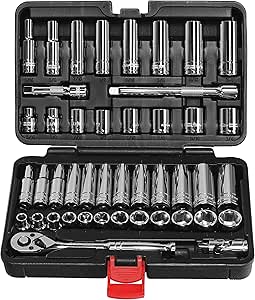 EPAUTO 45 Pieces 3/8" Drive Socket Set with 72-Tooth Pear Head Ratchet ...