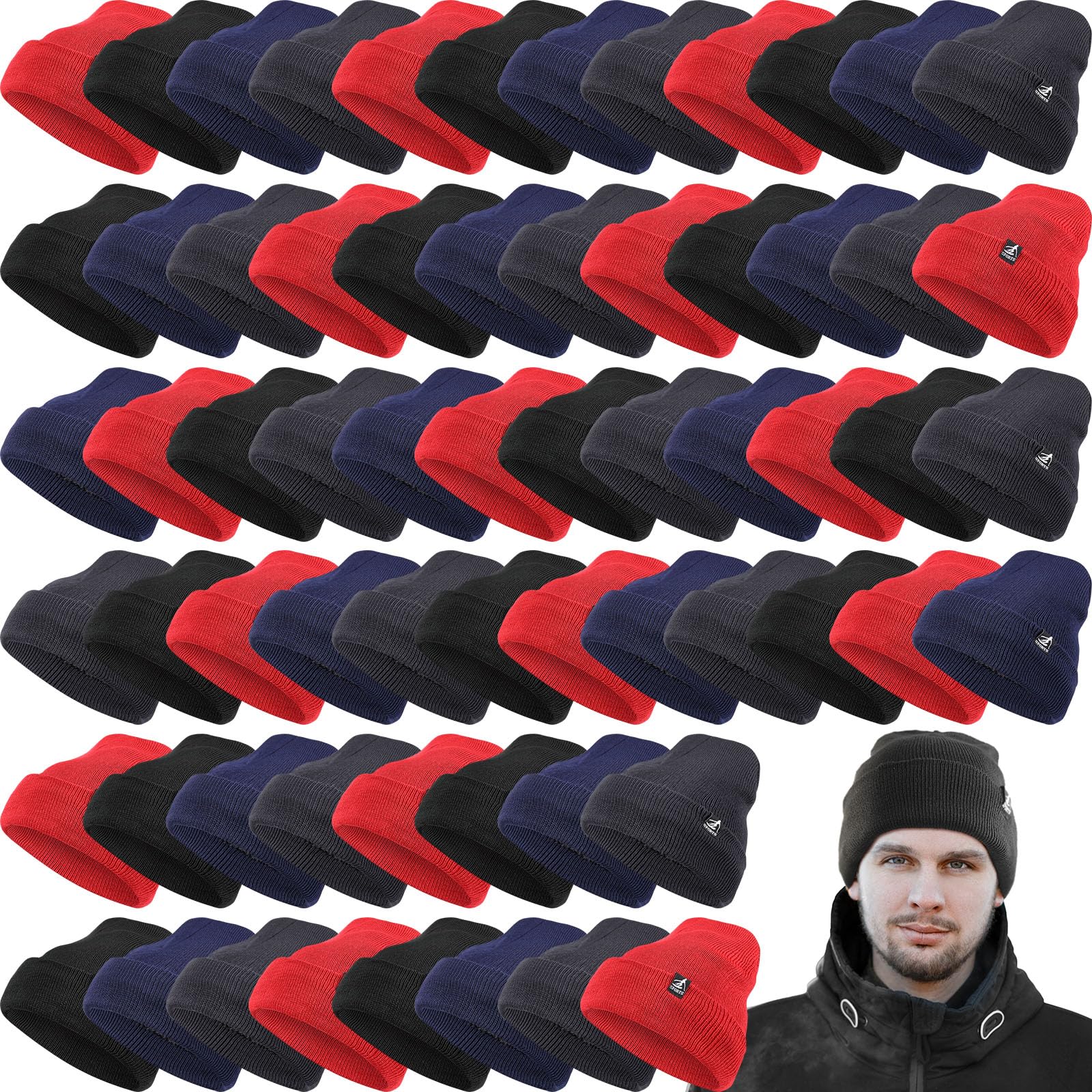 Handepo 80 Pcs Winter Beanie Hats Bulk Homeless Supplies Knitted Hat ...