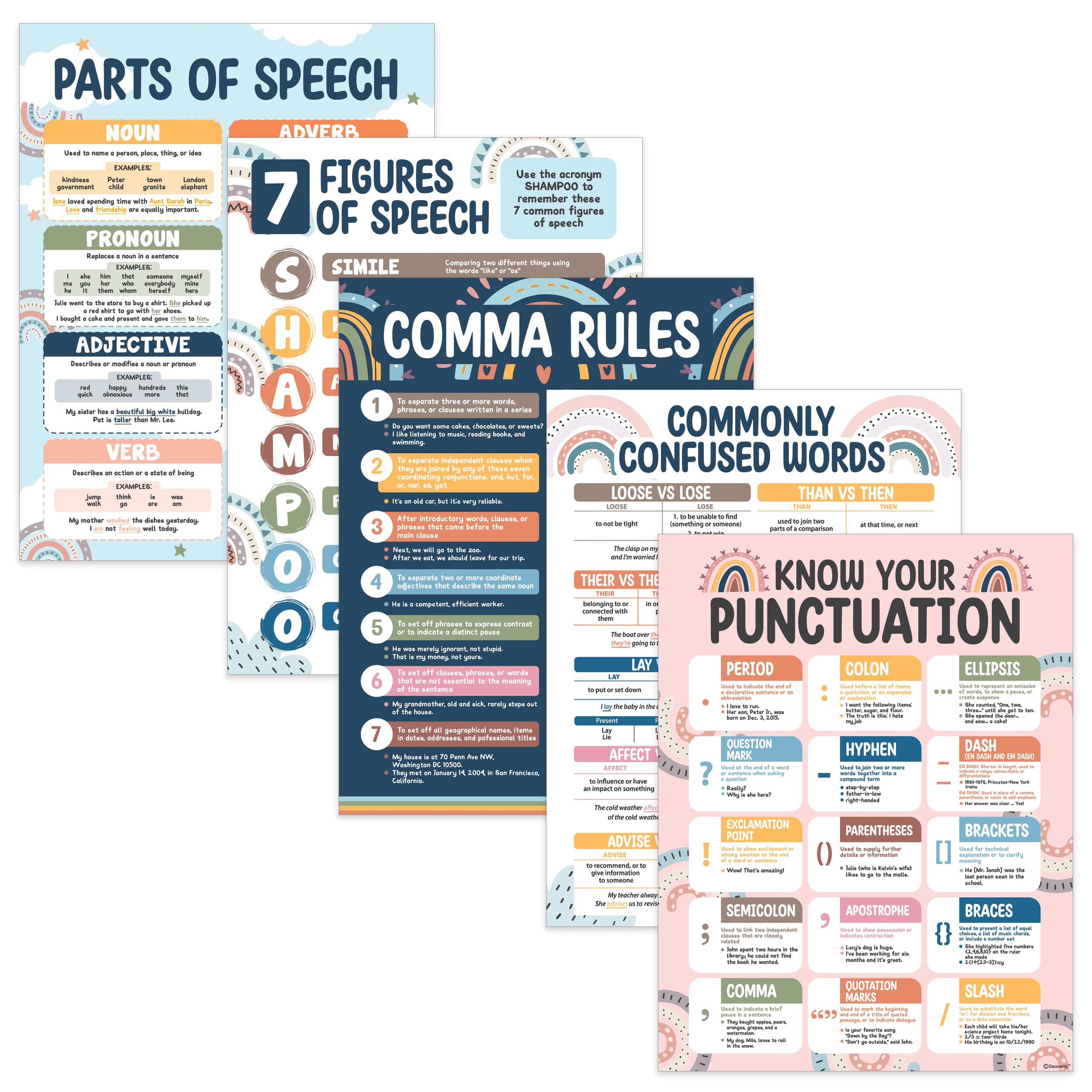 Mua Decorably 5 Boho Rainbow English Figurative Language Posters for ...